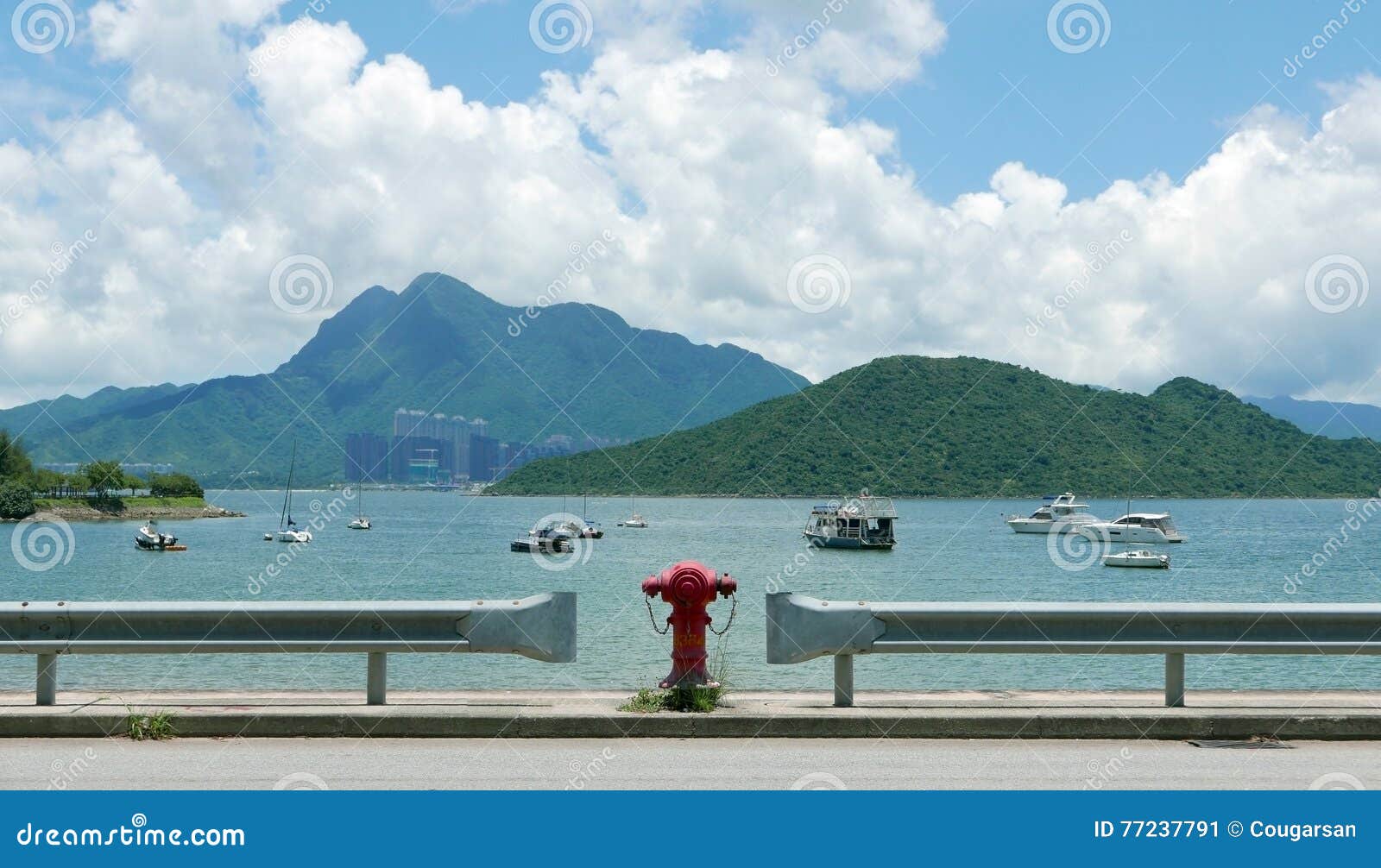 Road, Red Water Pump, Boat, Tree, Lake, Blue Sky Stock Image - Image of ...