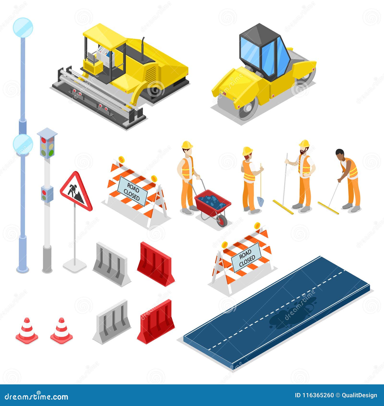 Road Repair and Construction, Vector 3D Isometric Isolated Icons Stock ...