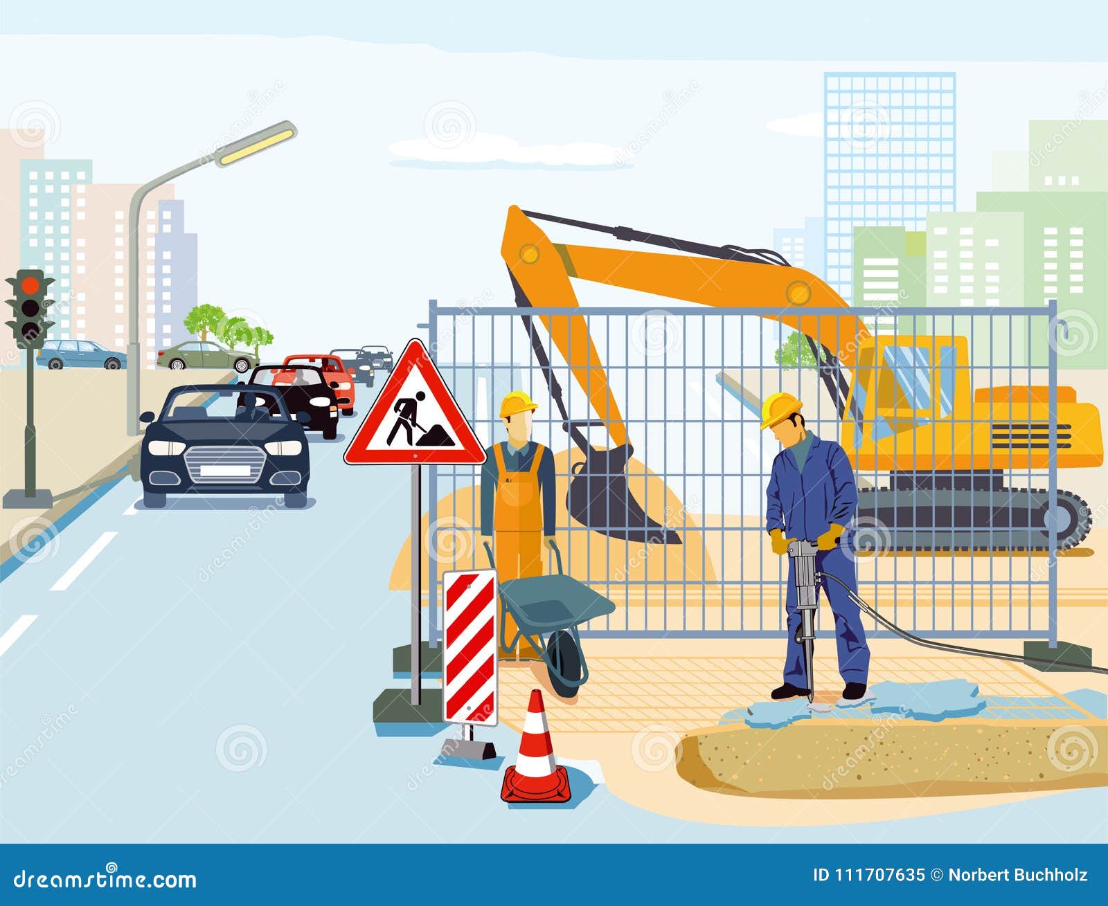 Road work illustration stock vector. Illustration of design - 111707635
