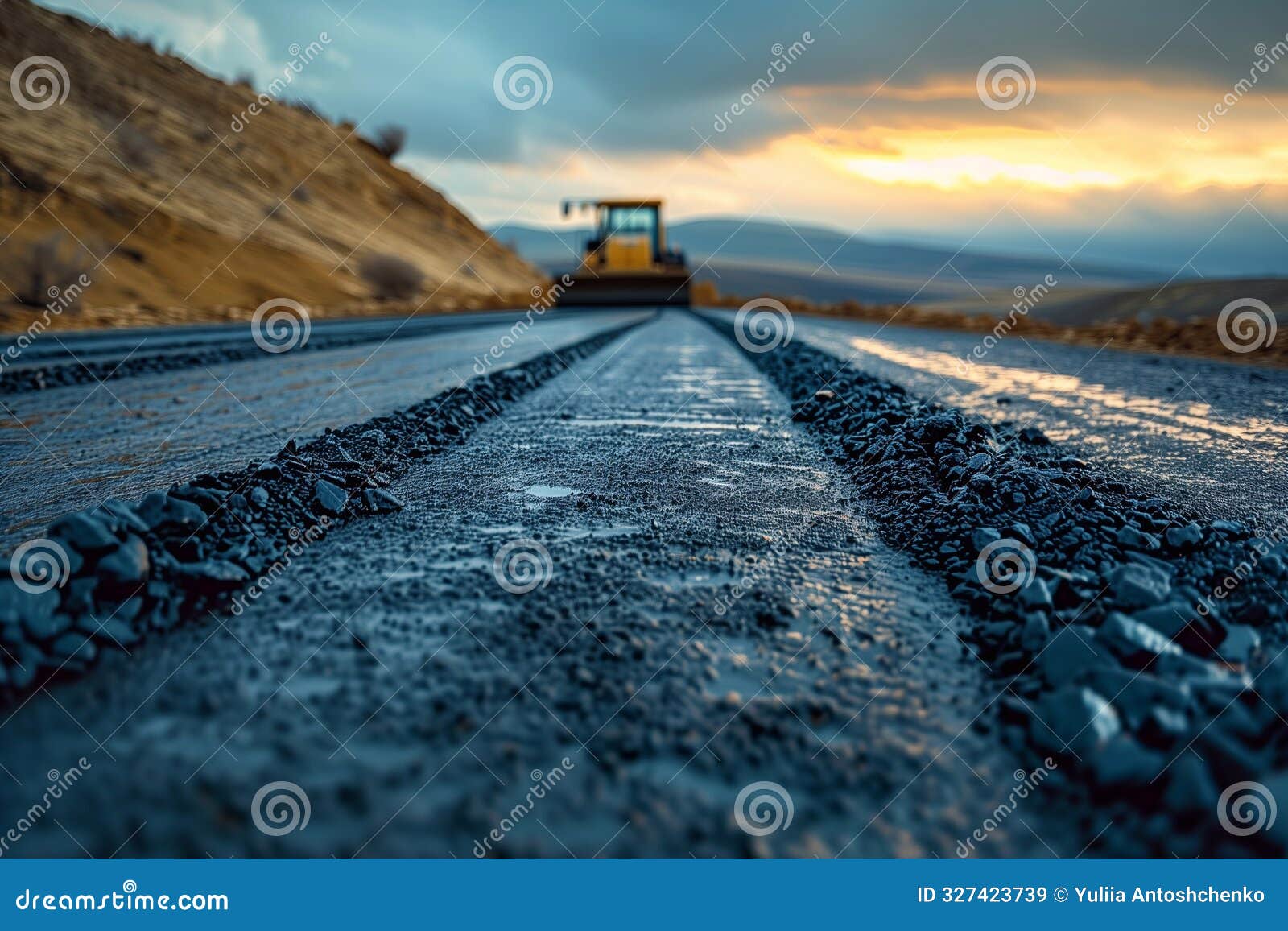 Road Repair Works. Work on Laying an Asphalt Road Stock Illustration ...