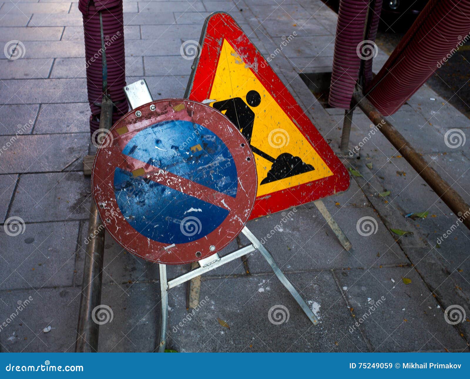 Road repairs signs stock image. Image of information - 75249059