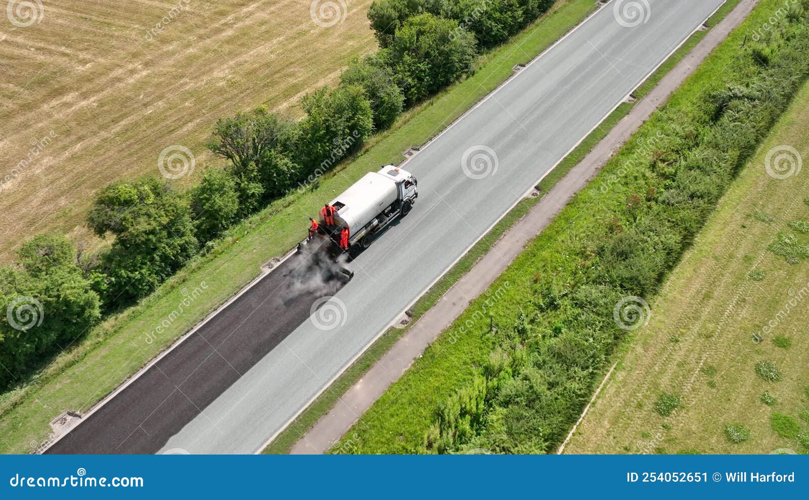 Road Resurfacing Aerial View of Surface Dressing Micro Asphalt Process ...