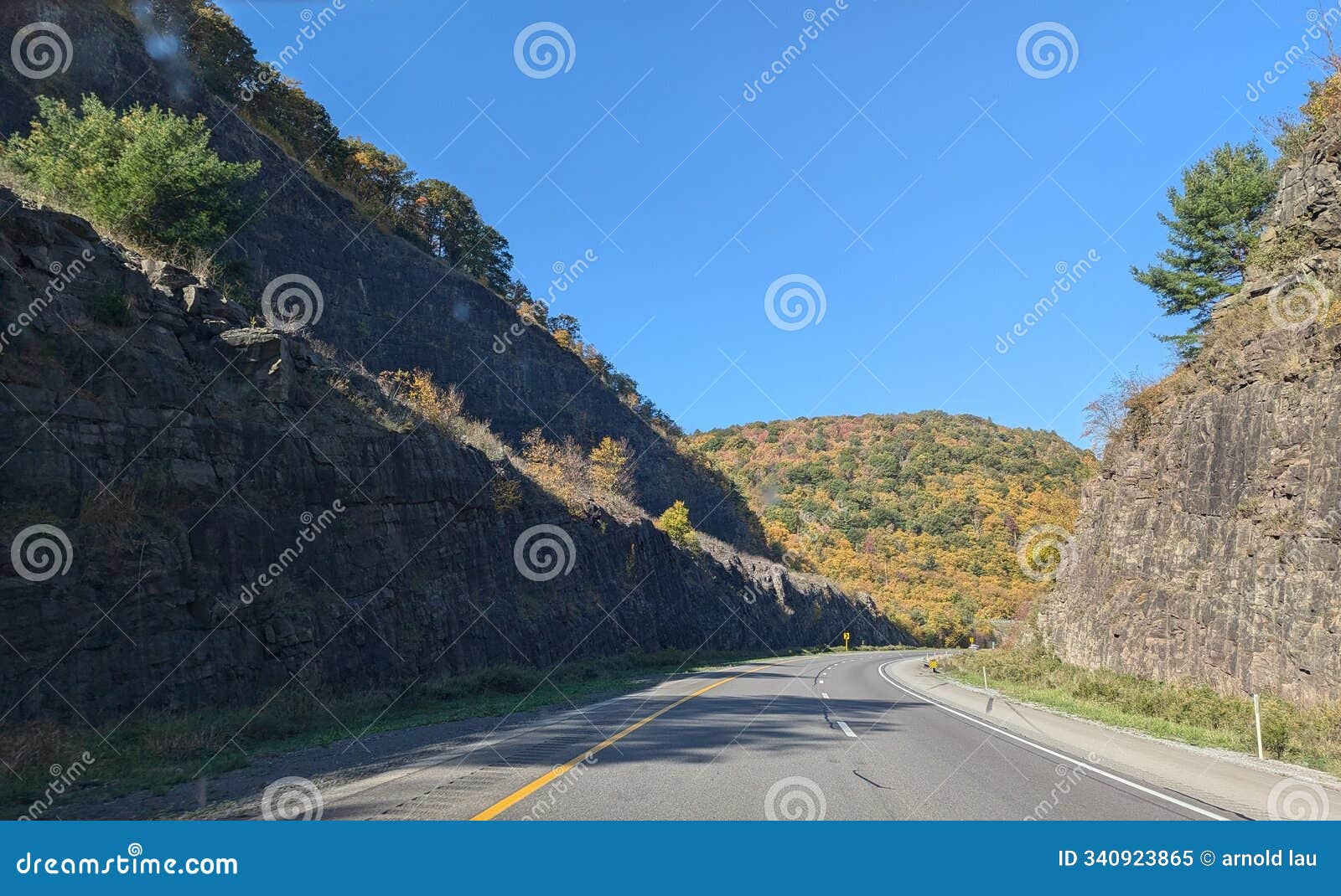 Road Rock Canyon Walls Sunny Sky Road Stock Image - Image of walls ...