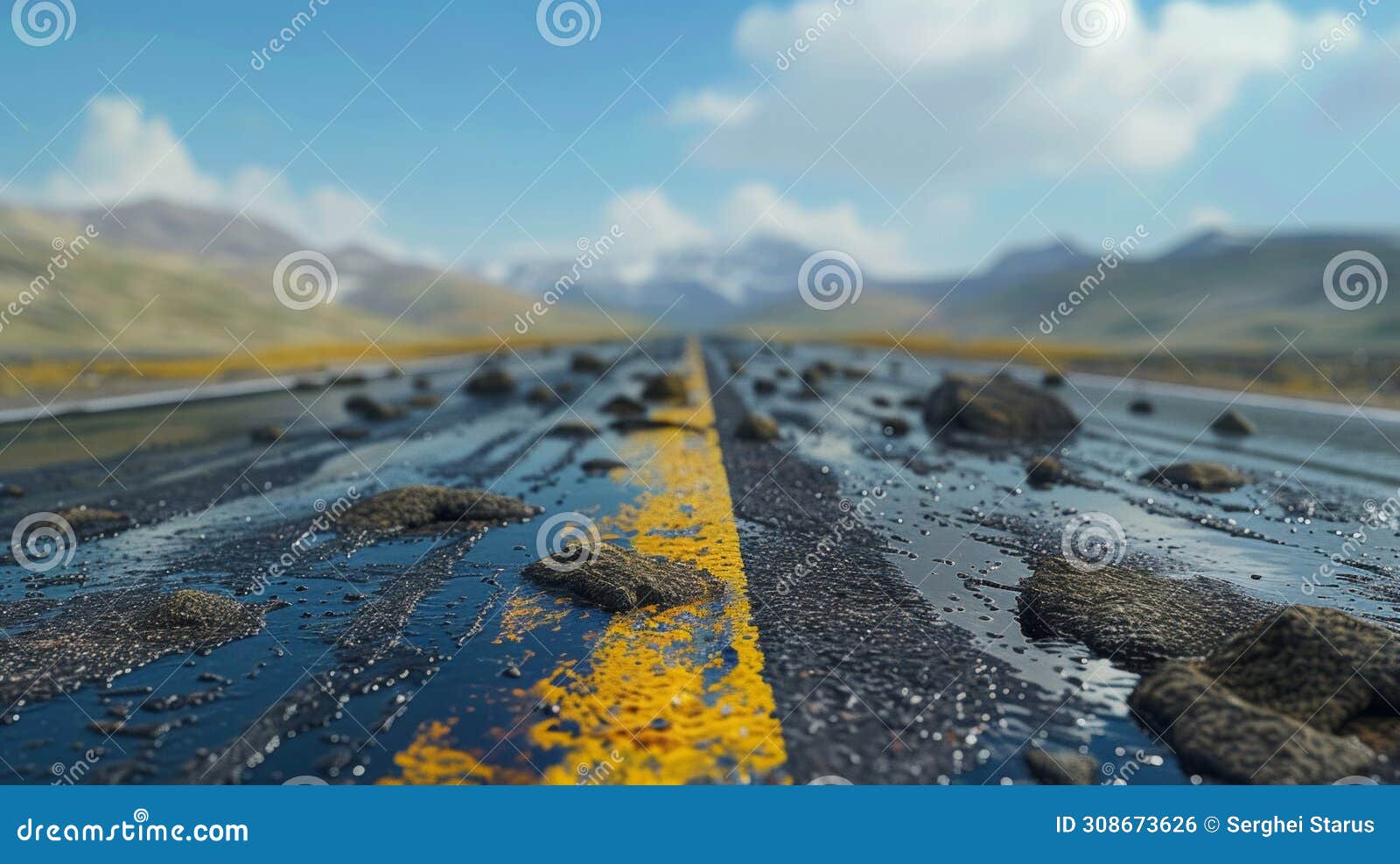 A Road with Rocks on the Side of it and Mountains in Background, AI ...