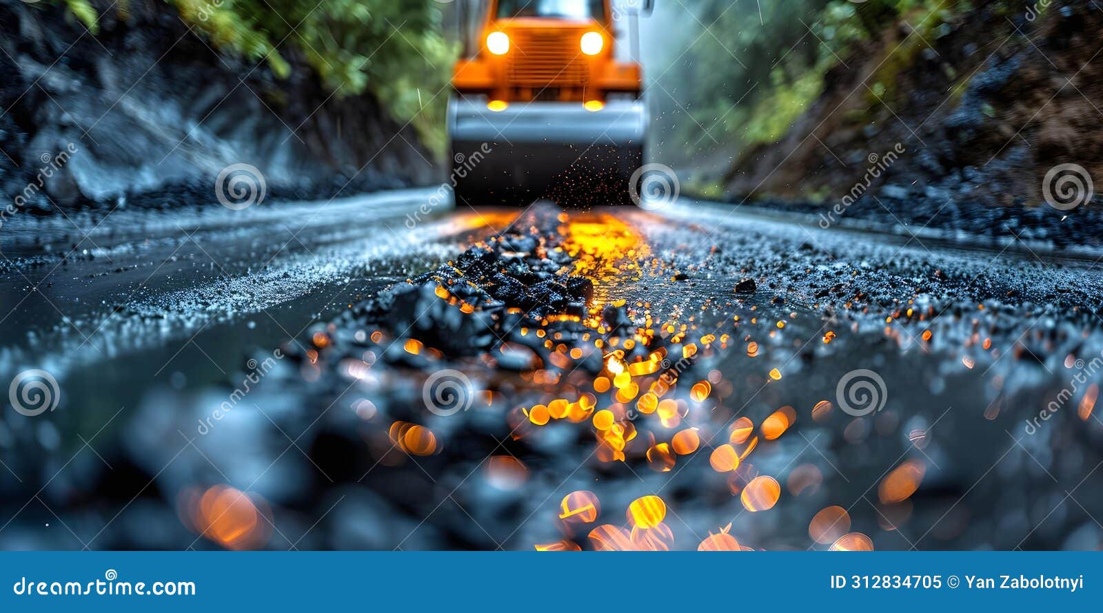 A Road Roller Compacting New Road Construction Heavy Machinery At Work ...