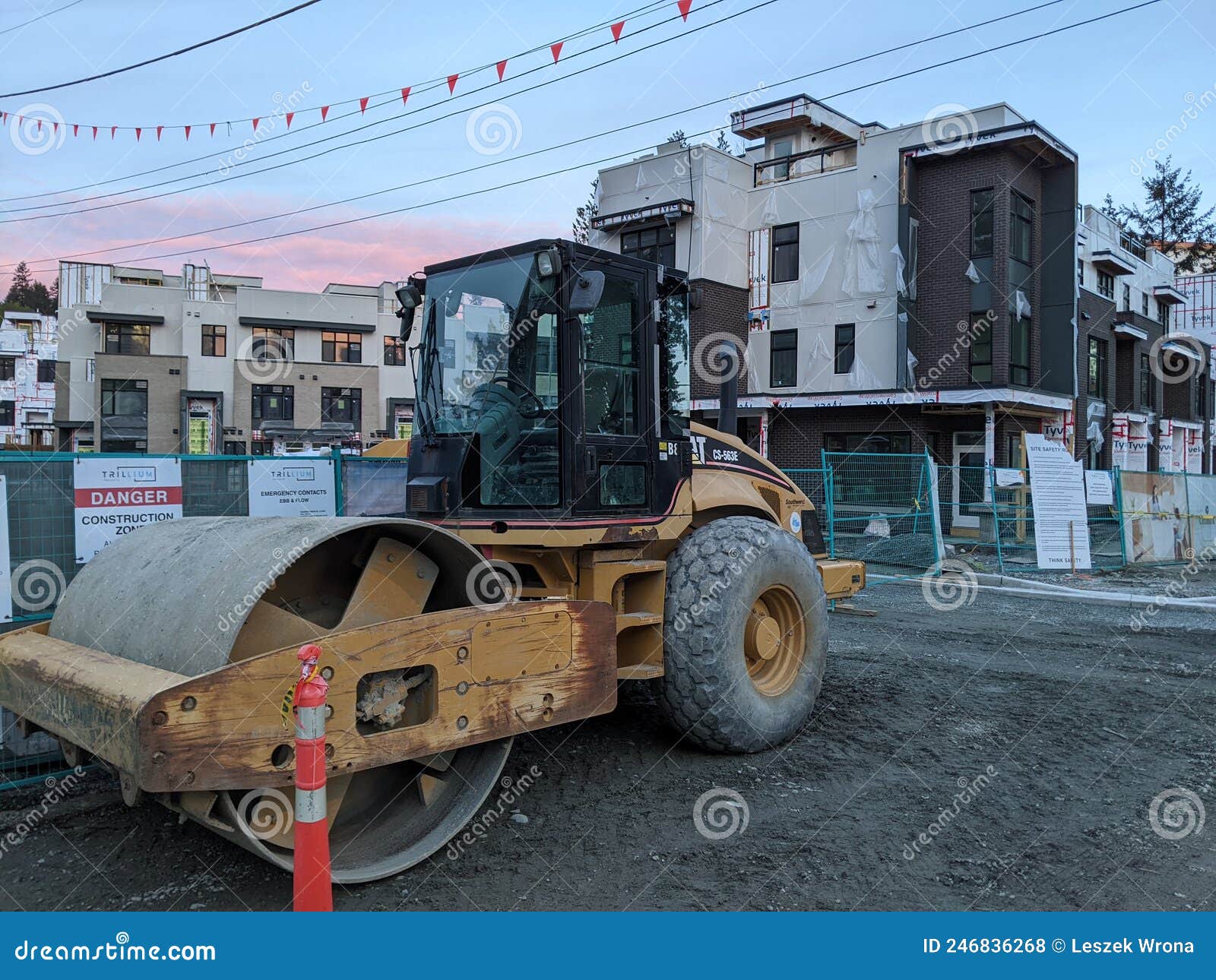 Road Roller Compacting Tarmac Asphalt On A New Road In Denmark ...