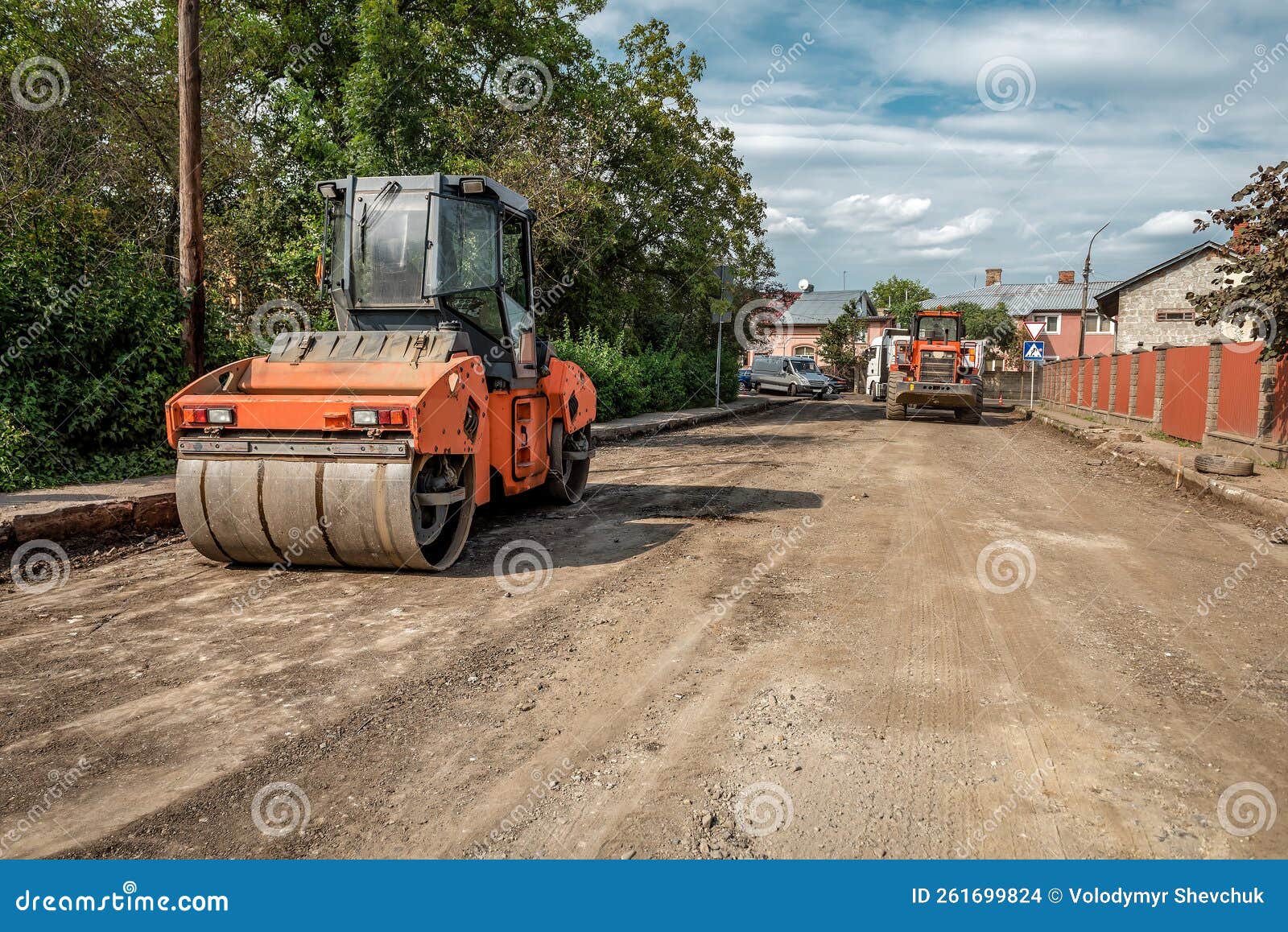 Road Roller on the Construction of a New Road. Construction Machinery ...