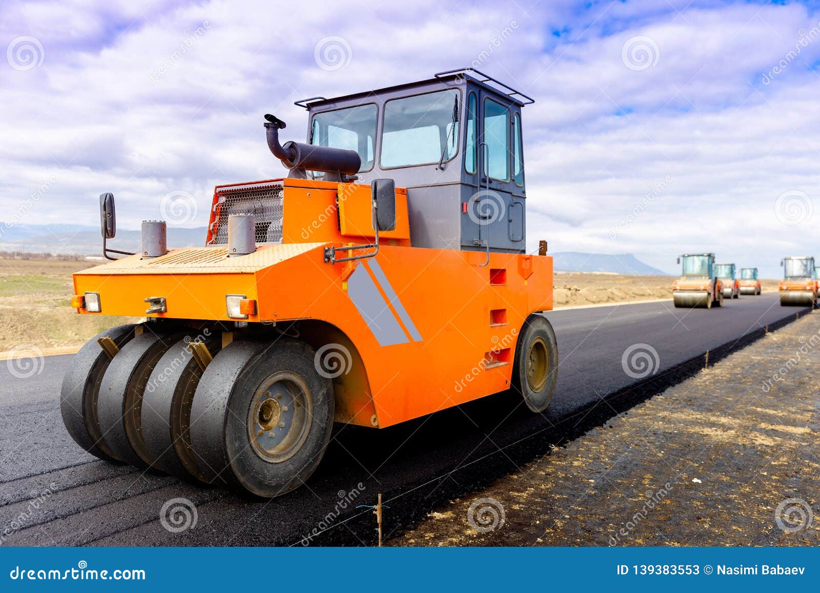 Road Roller at Road Construction Site Stock Image - Image of renovation ...