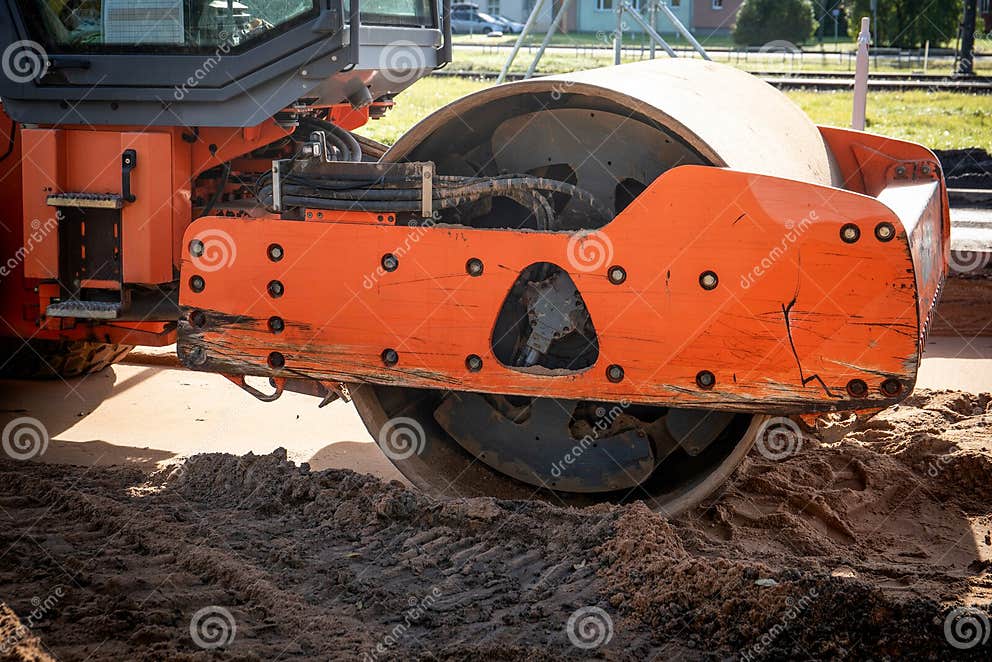 Road Roller at Construction Site. Construction Equipment and Road ...