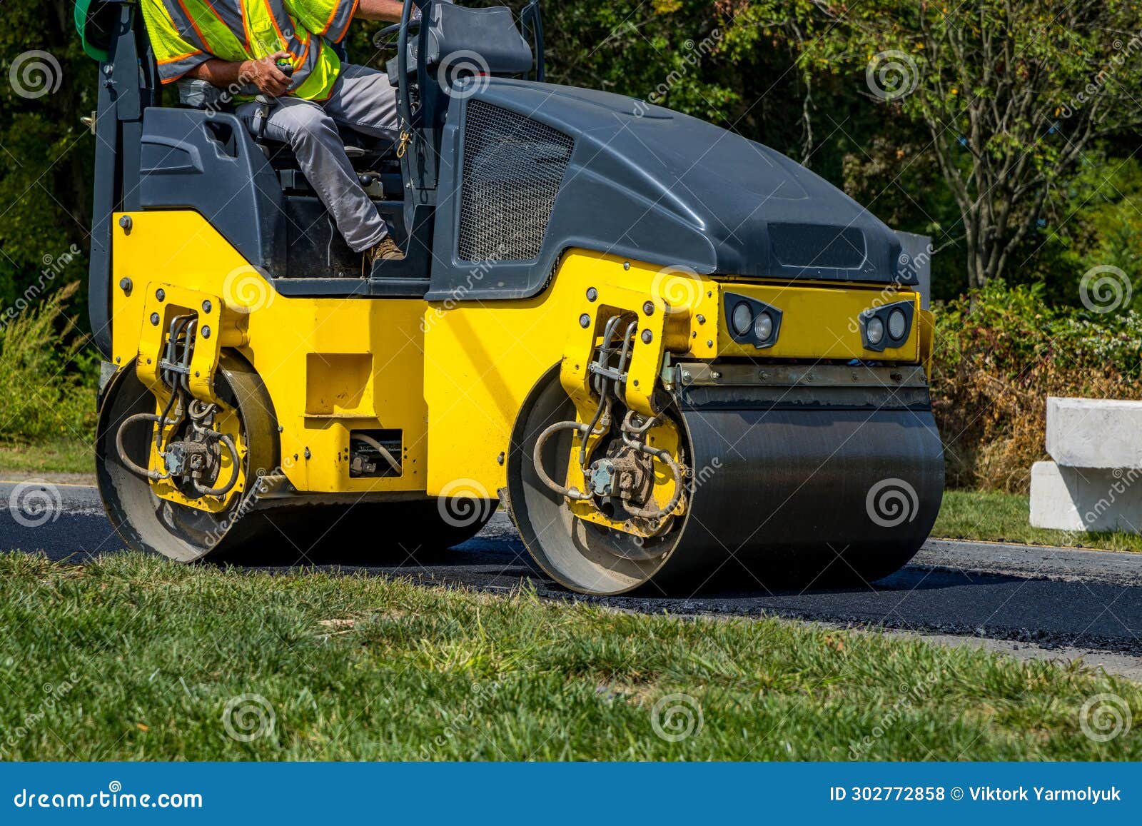 Road Roller at a Road Construction Site Stock Photo - Image of heavy ...