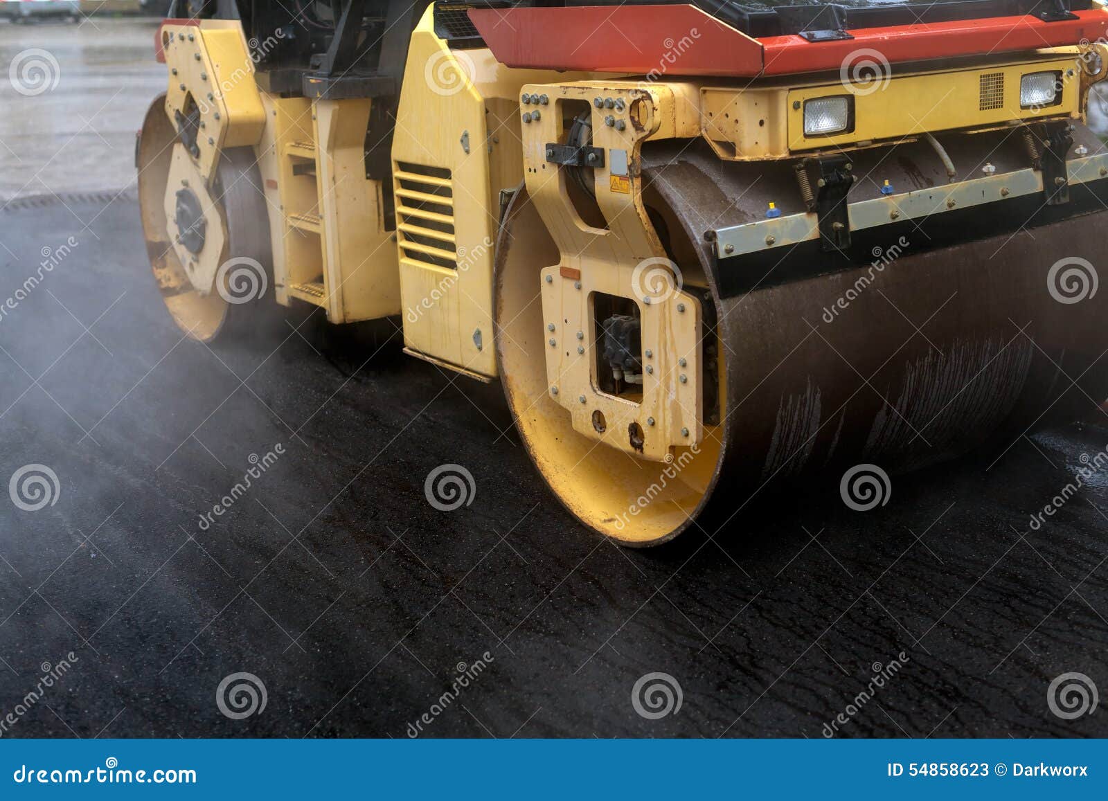 Road Roller Flattening New Asphalt Stock Image - Image of build, paving ...