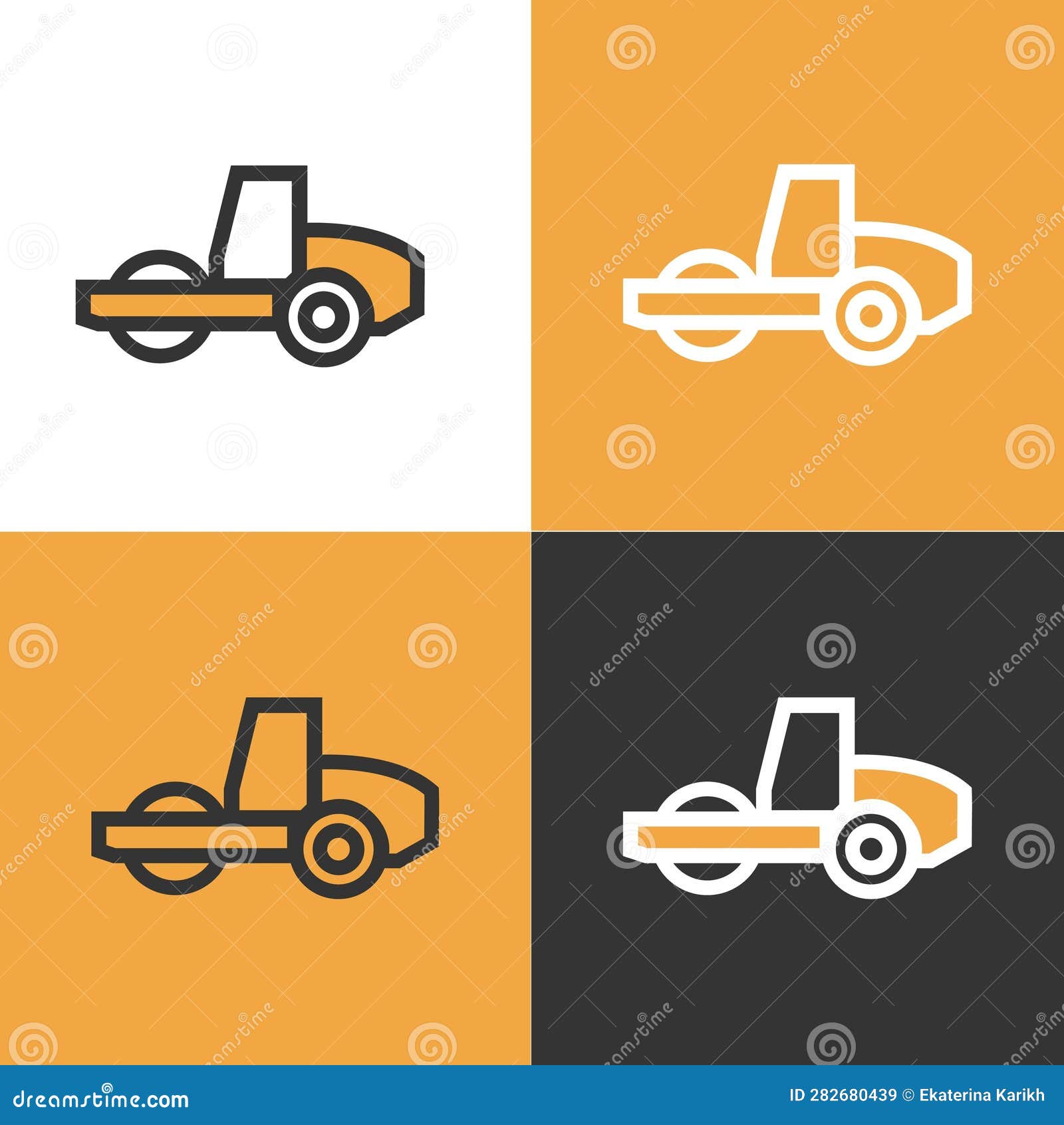 Road Roller Icons on White, Yellow and Black Background. Road Roller ...