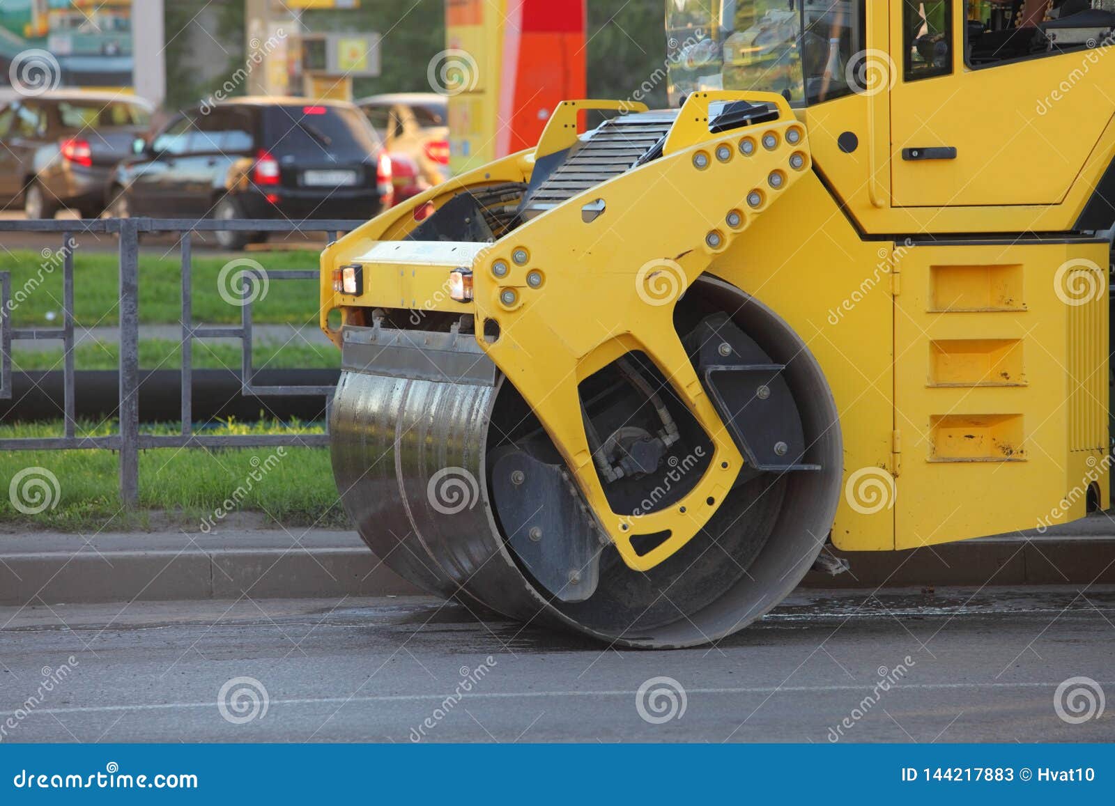 Road Roller in a New Road Highway Construction Stock Image - Image of ...