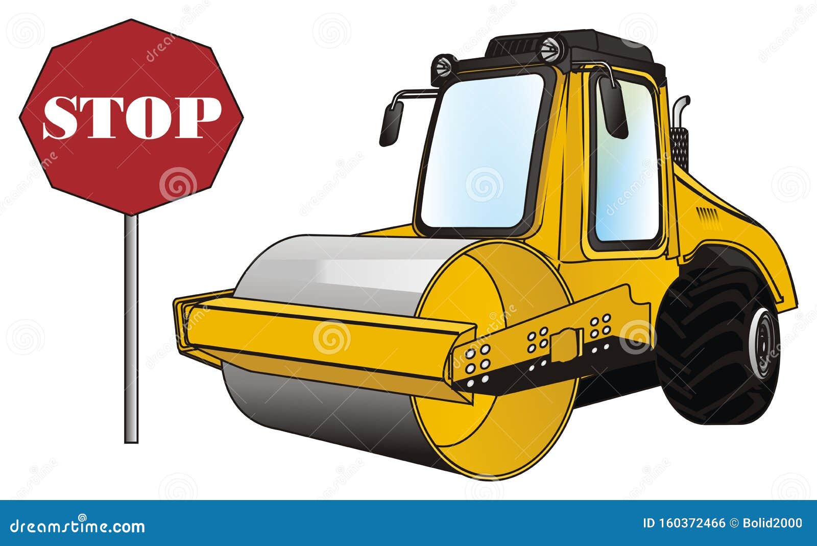 Road roller and sign stop stock illustration. Illustration of paver ...