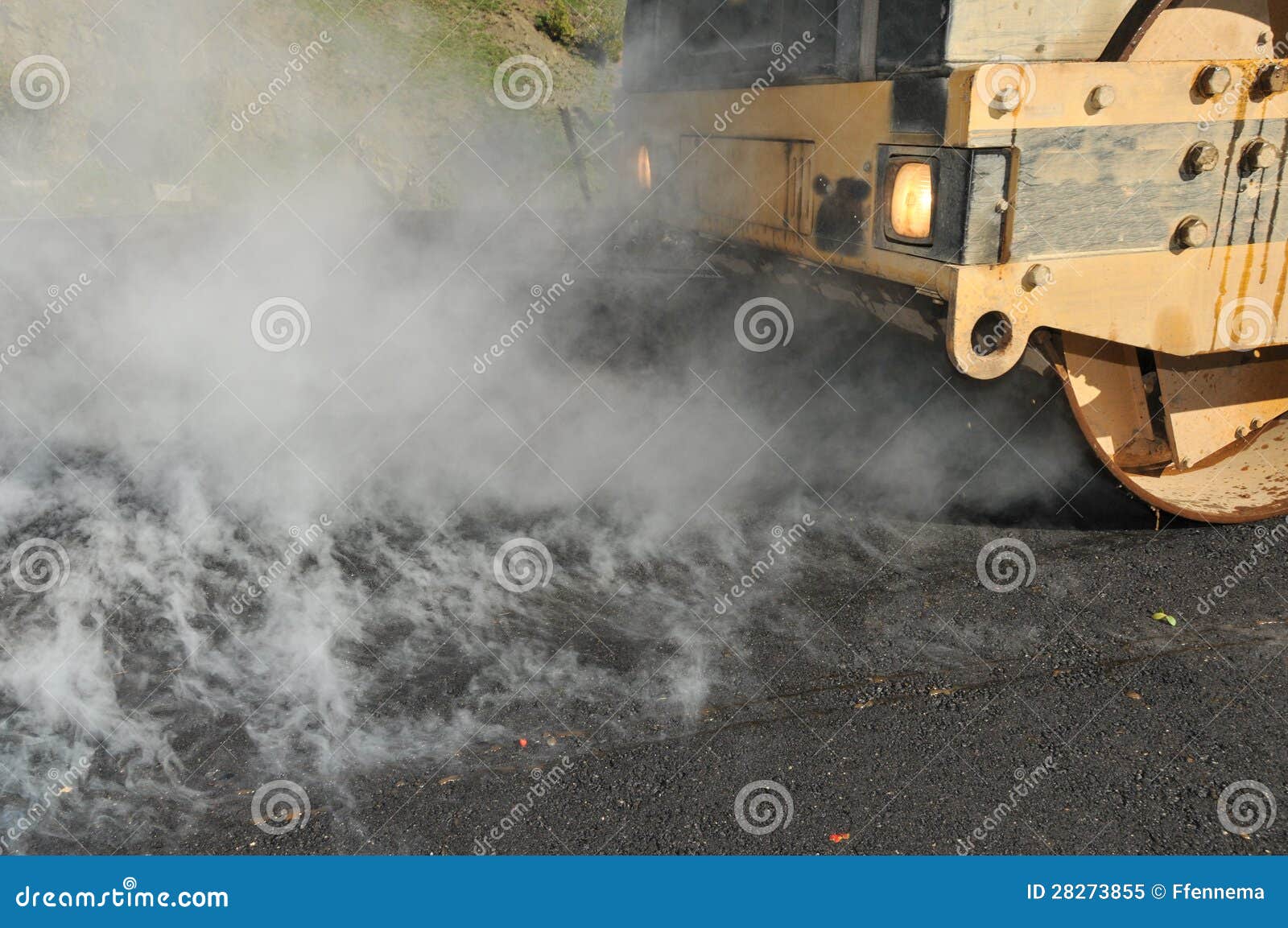 Road Roller with Steam from Asphalt Stock Image - Image of engineering ...