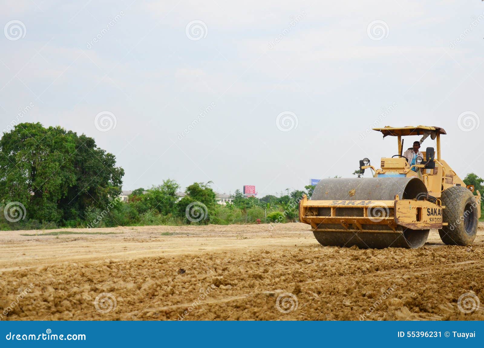 Road Roller Steamroller or Vibratory Roller on Construction Site ...