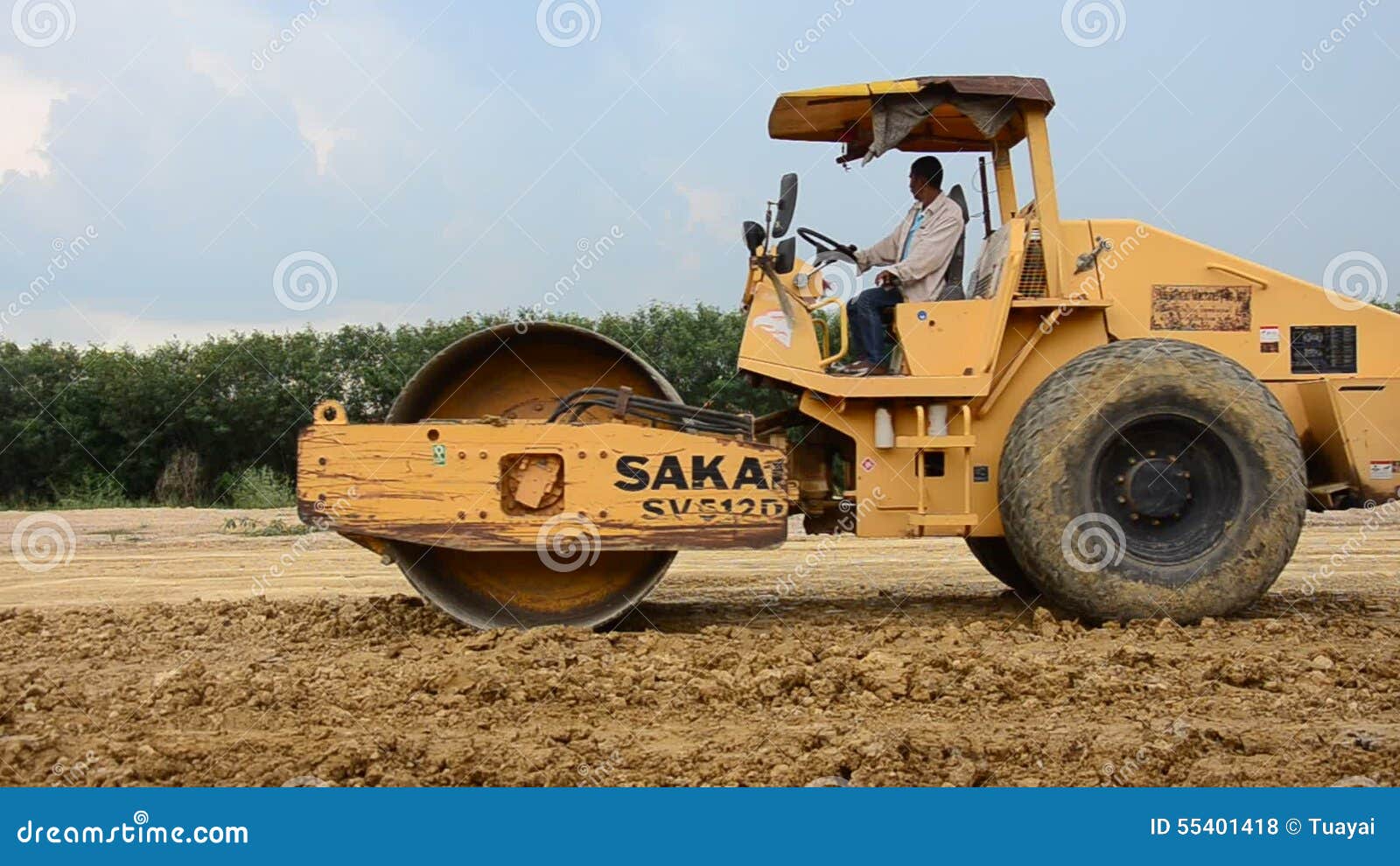 Road Roller Steamroller or Vibratory Roller on Construction Site Stock ...