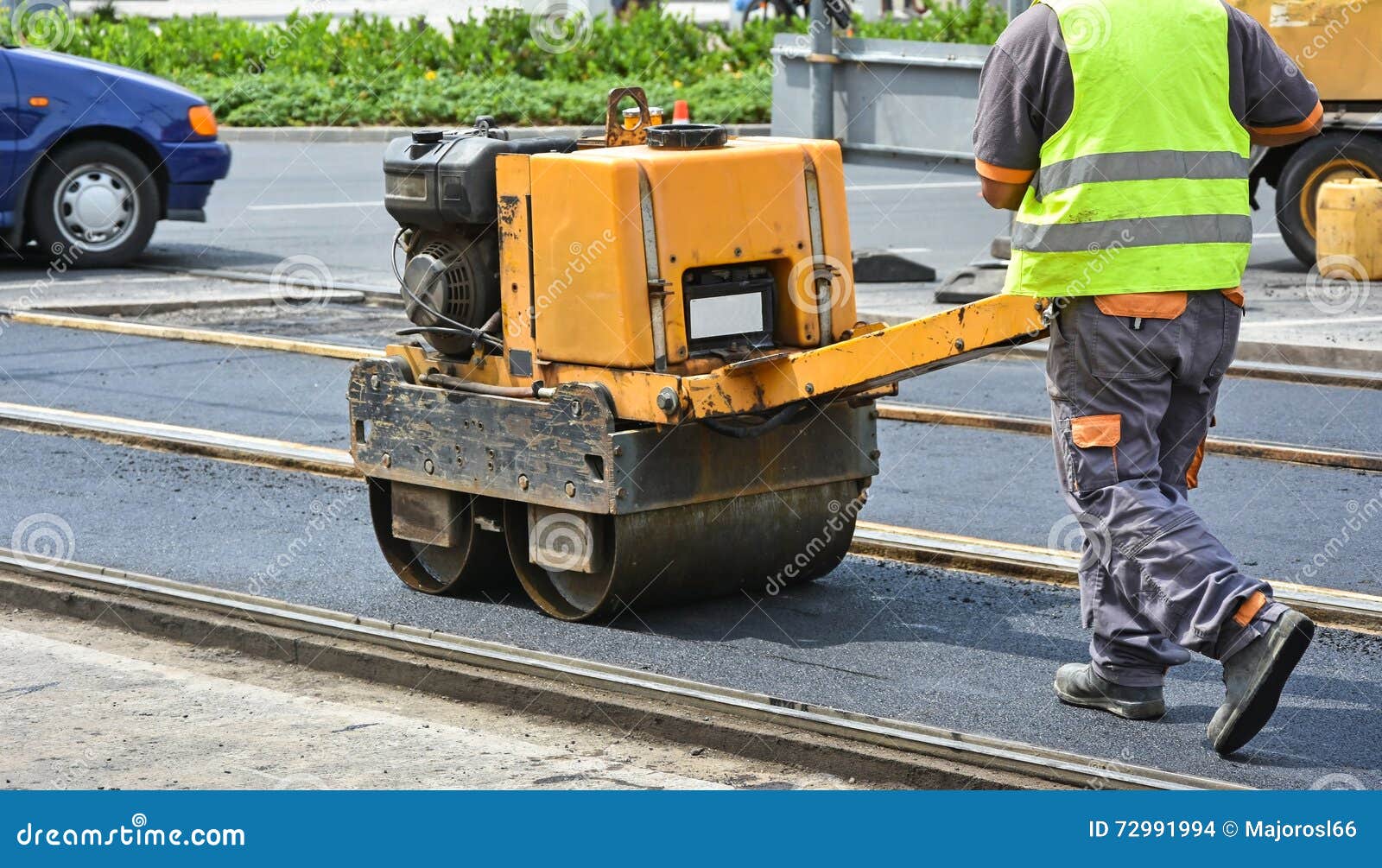 Road roller at work stock photo. Image of real, activity - 72991994