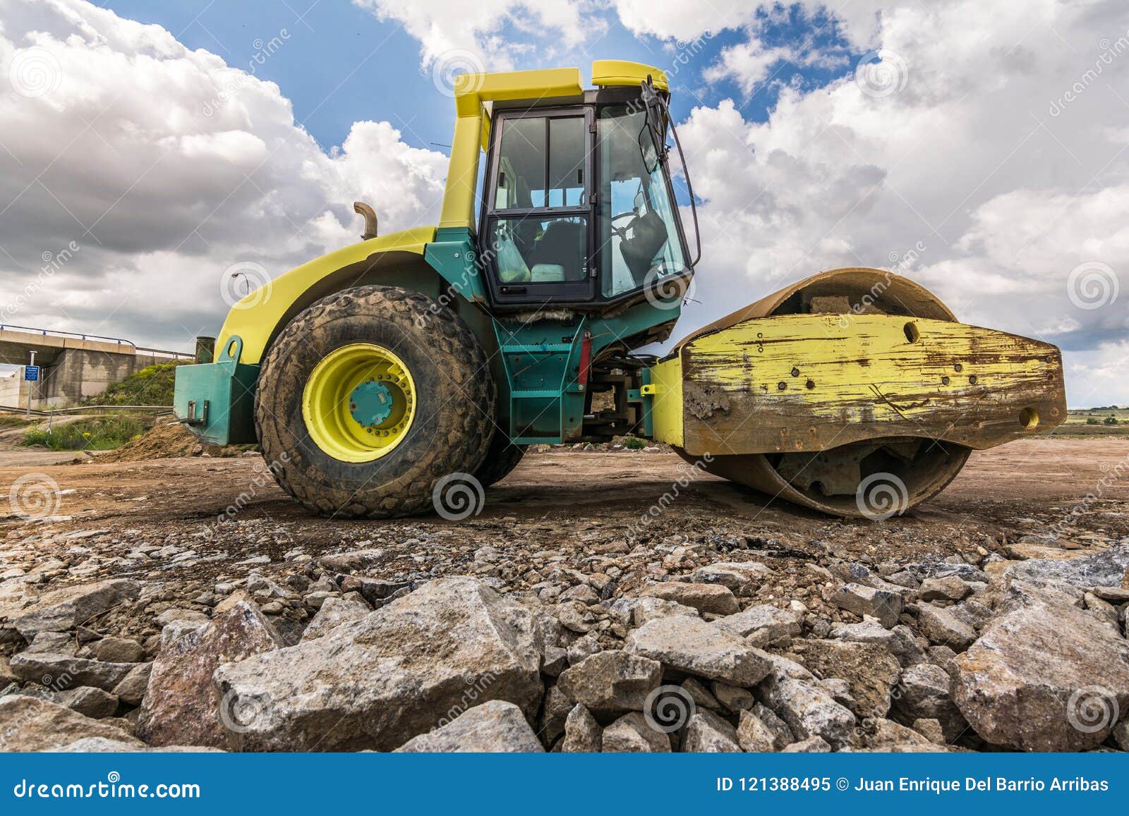 Road Roller Working the Construction of a Road Stock Image - Image of ...