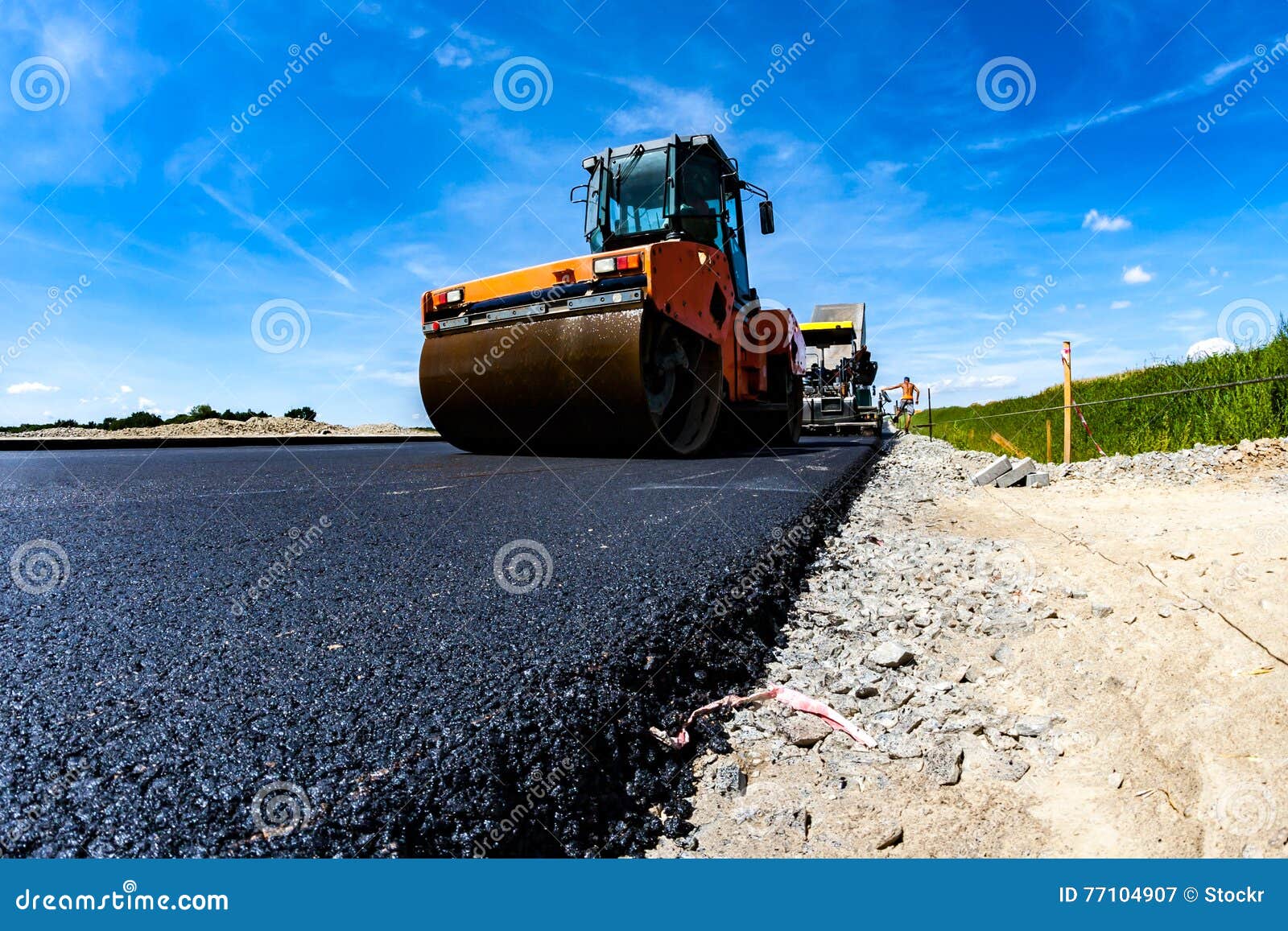 Road Roller Working on the Construction Site Stock Image - Image of ...