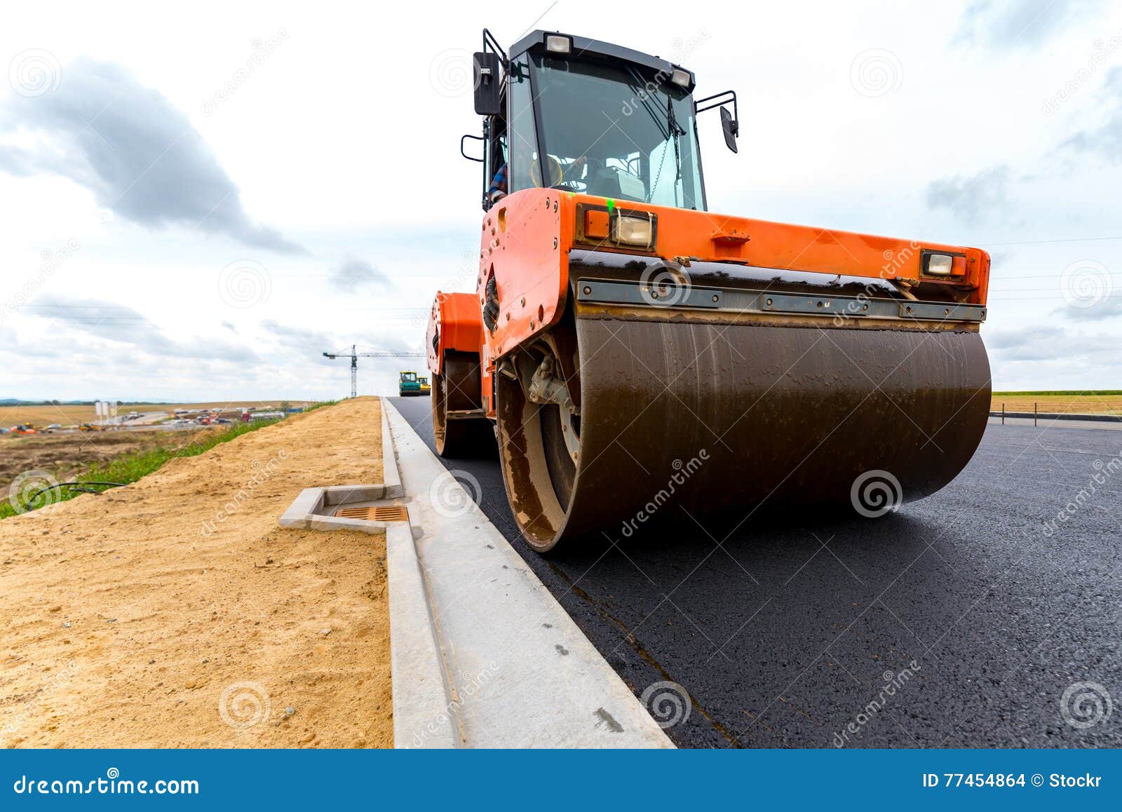 Road Roller Working on the Construction Site Stock Photo - Image of ...
