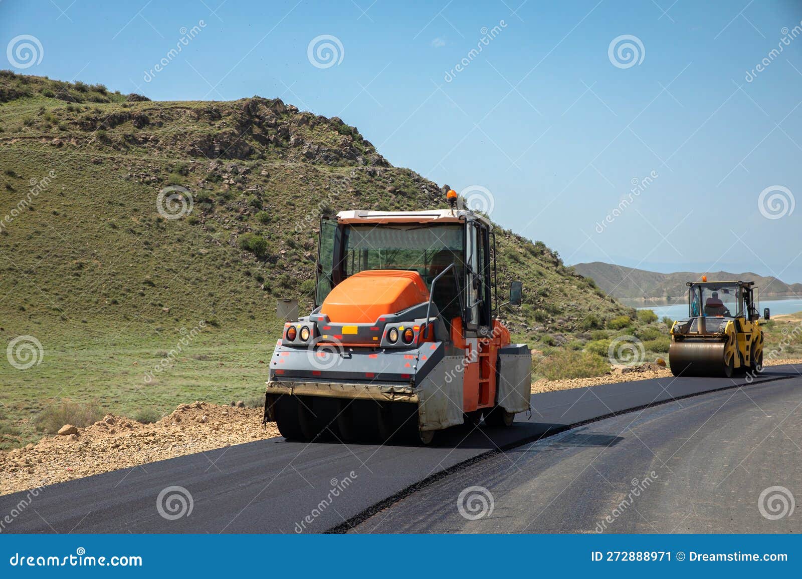 Road Rollers Making New Road Stock Image - Image of site, equipment ...