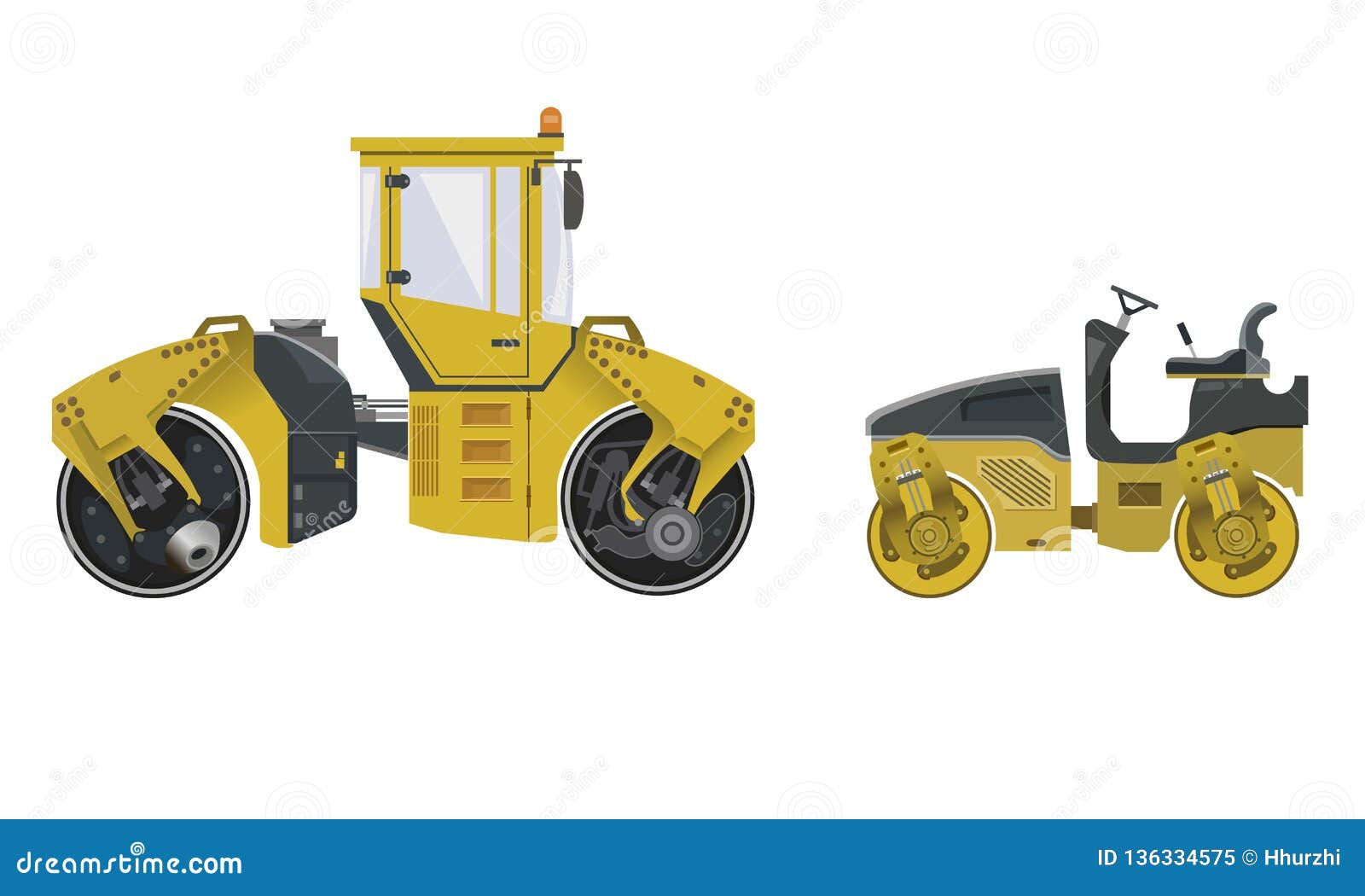 Road Rollers Of Various Designs For Soil Compaction Isolated On A White ...