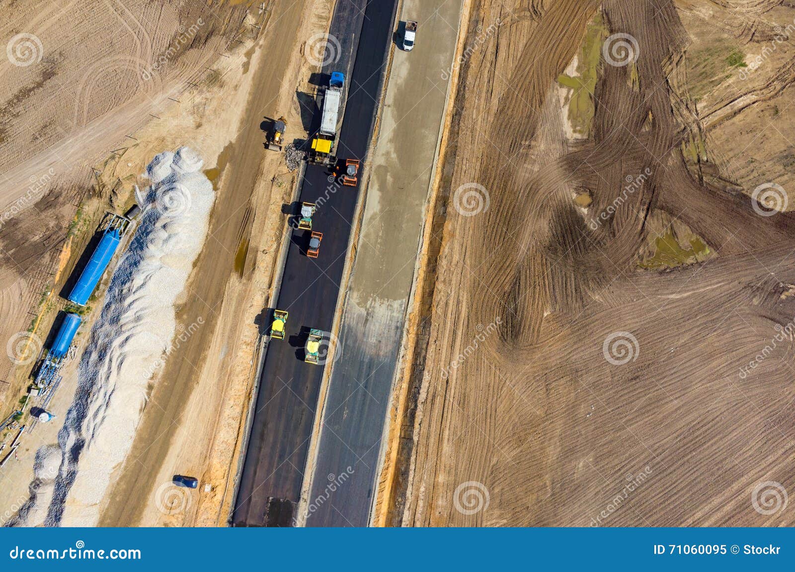 Road Rollers Working on the Construction Site Aerial View Stock Image ...