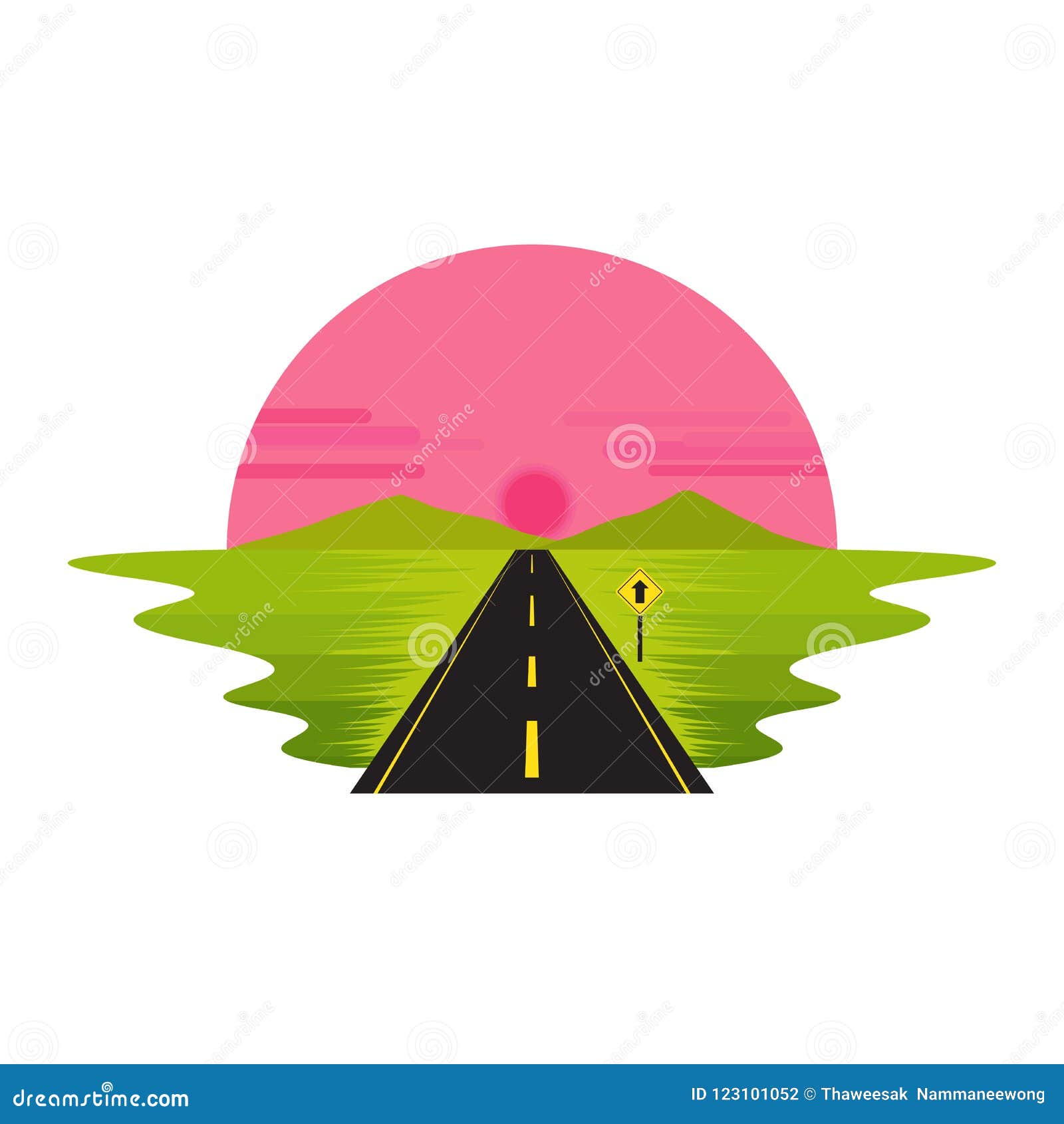 Road Route on the Way Sunrise Dawn and Sign Landscape Stock Vector ...