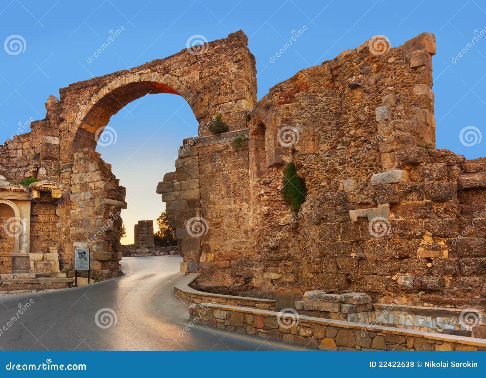 Road and Ruins in Side, Turkey at Sunset Stock Photo - Image of hole ...