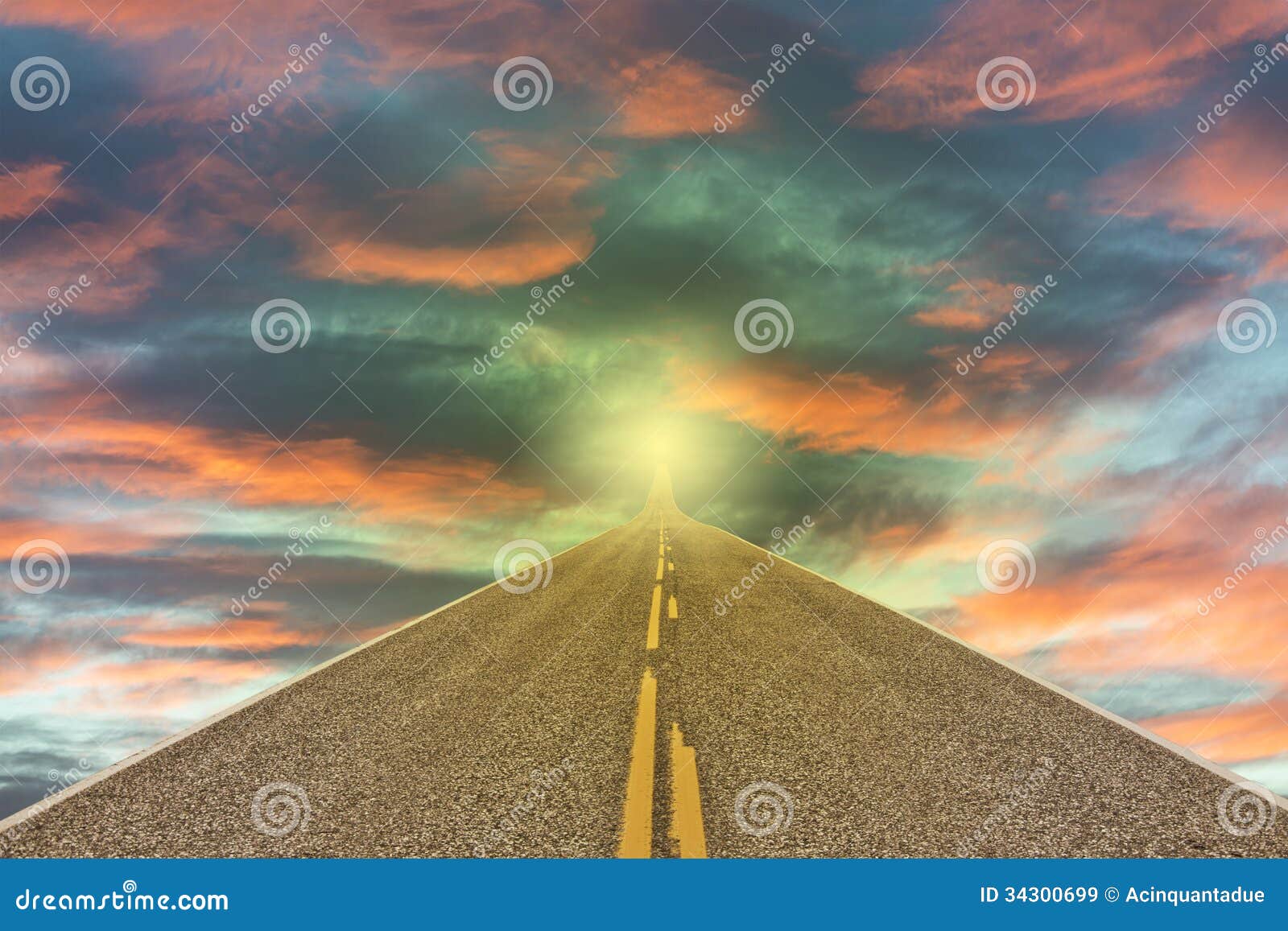Road Running into the Light on Sunset Stock Image - Image of surreal ...