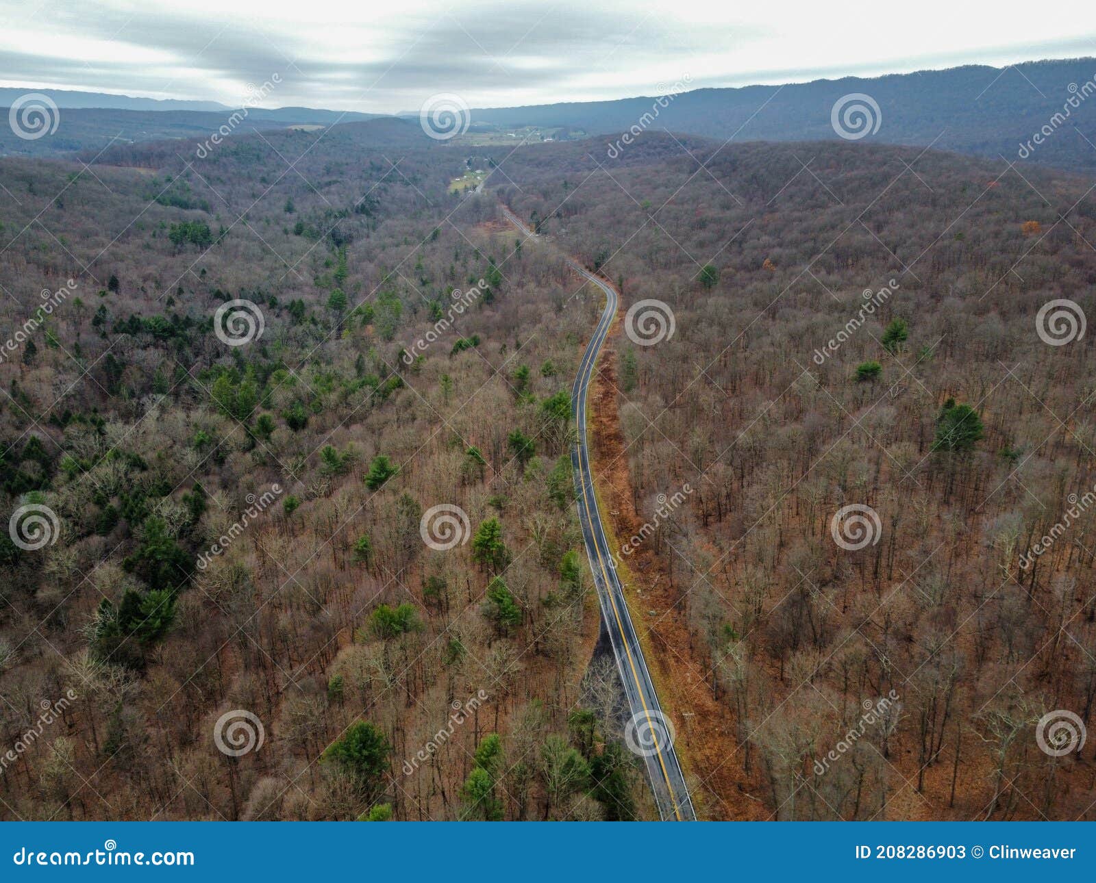 Aerial View of Road in Valley Stock Image - Image of season, bird ...