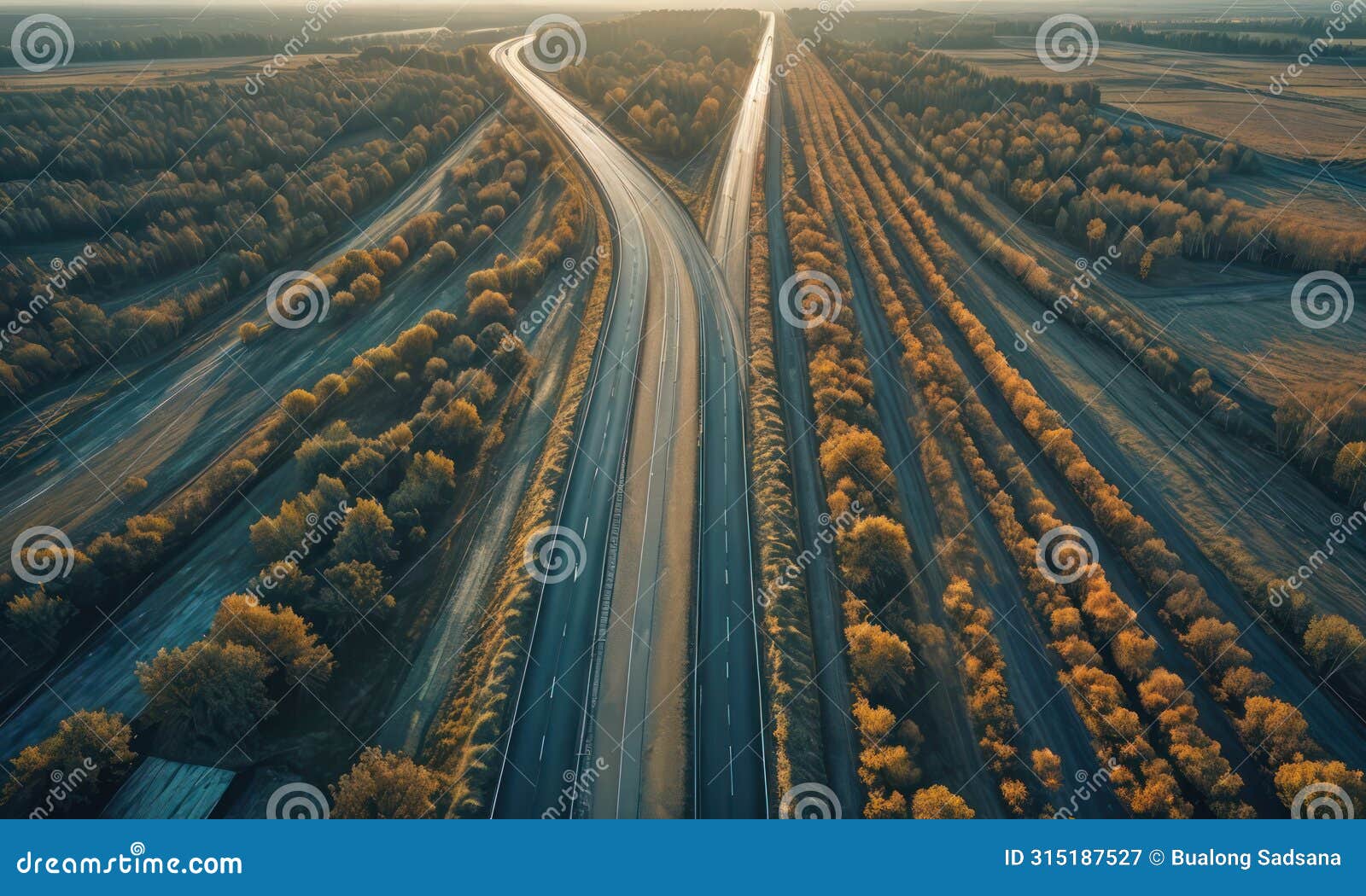 A Road Runs through the Middle of a Field with Trees on Either Side ...
