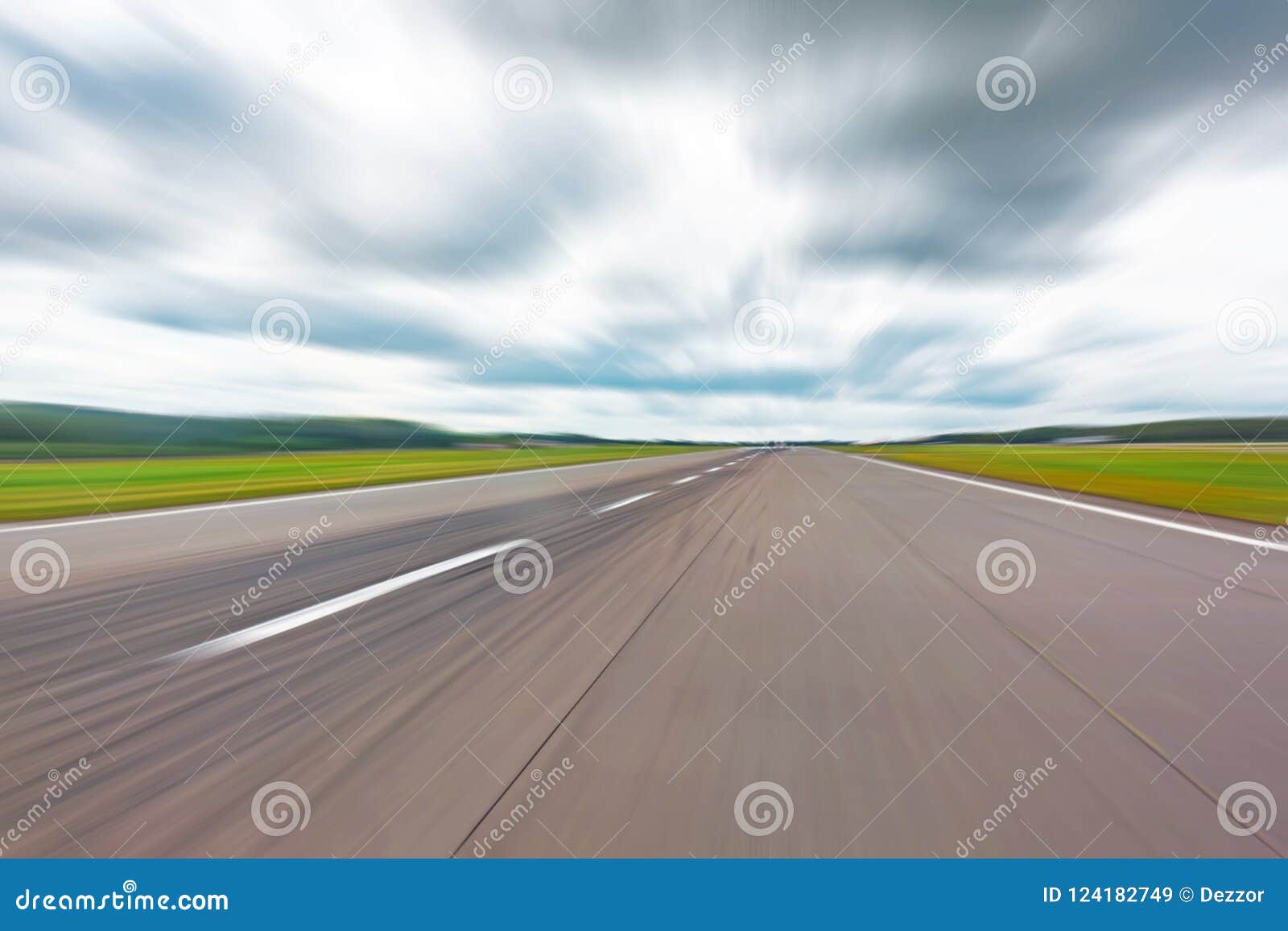 Road Runway in Motion Blurred Abstract Speed Display in Perspective ...