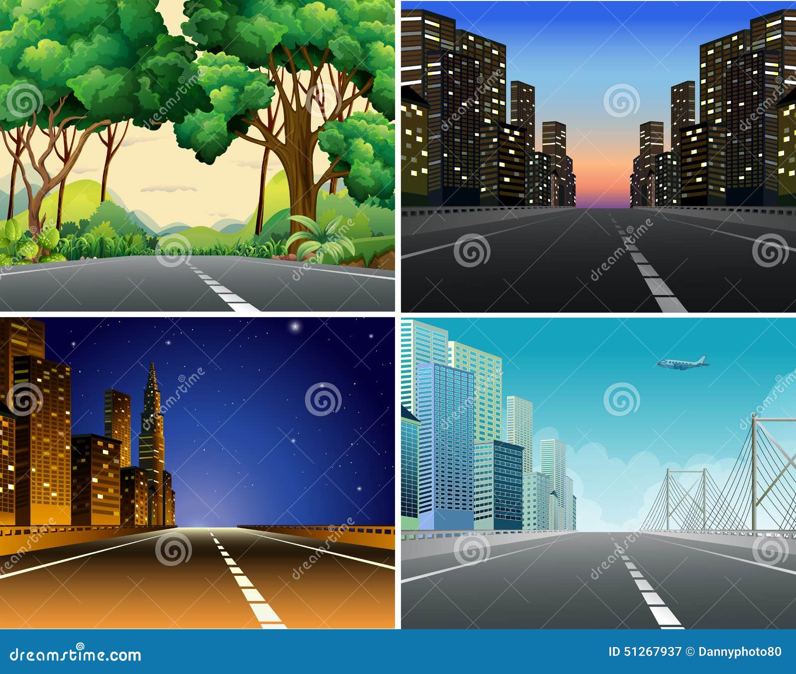 Road scene stock vector. Illustration of dark, road, city - 51267937