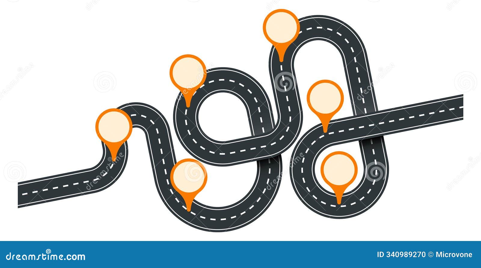 Road Scheme with Navigation Pins. Route Color Template Stock Vector ...