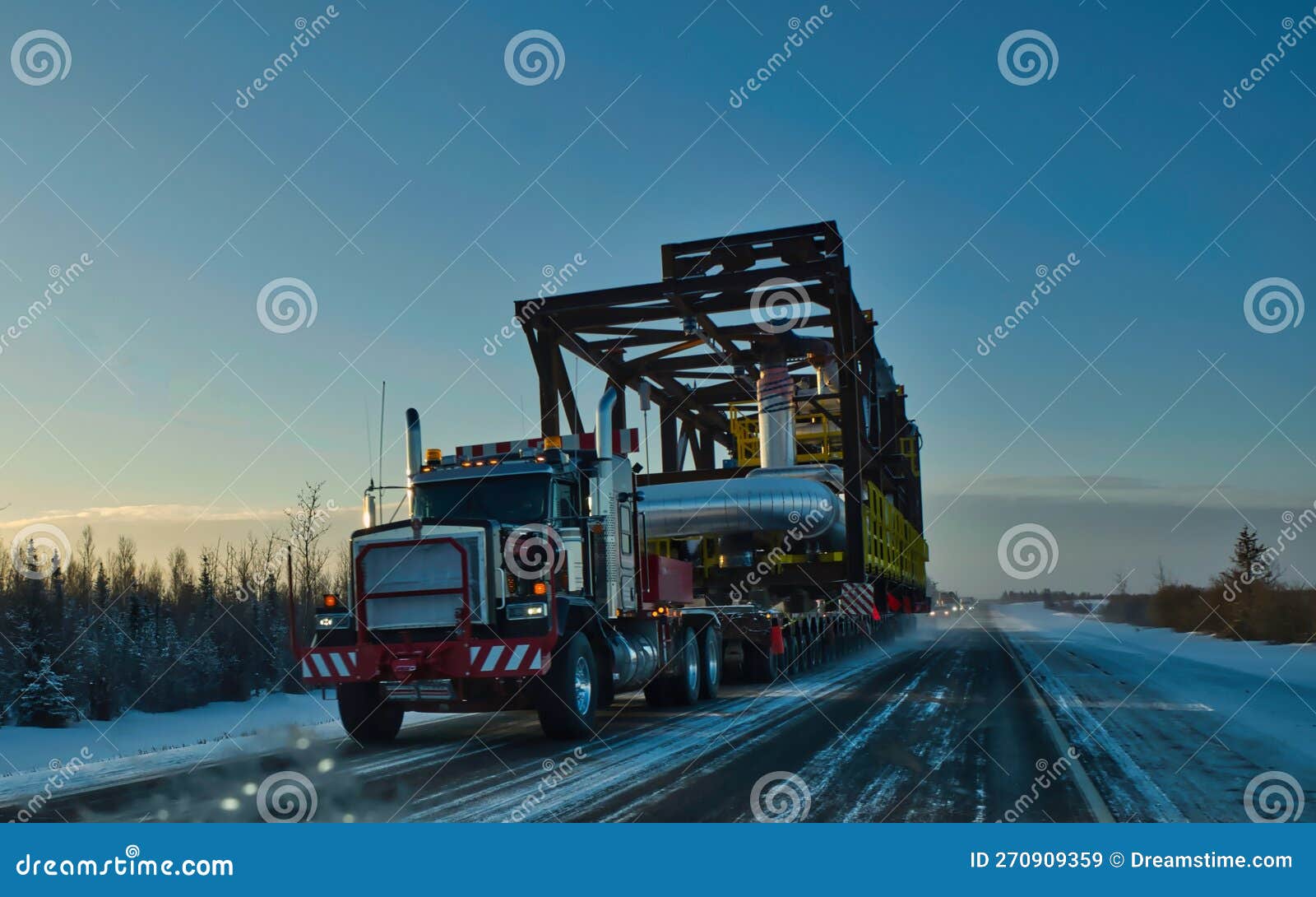 On The Road A Semi Truck Hauls A Pipework Mod On Highway 63 Alberta ...
