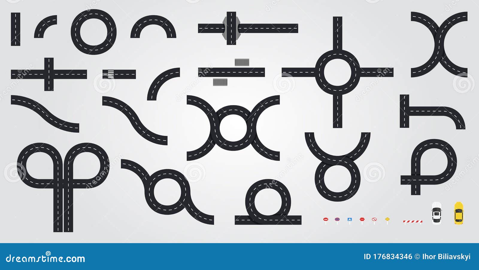 Road Set for Construction Isolated on White Background. Connectable ...