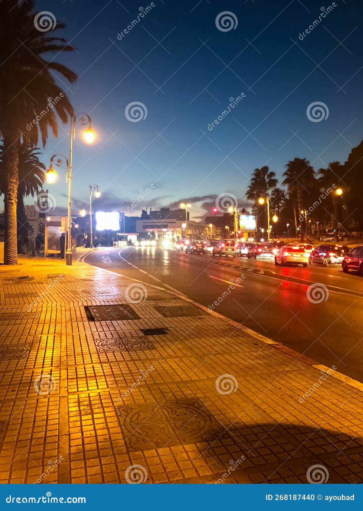 Road and Sidewalk between Night Lighting Stock Photo - Image of cities ...