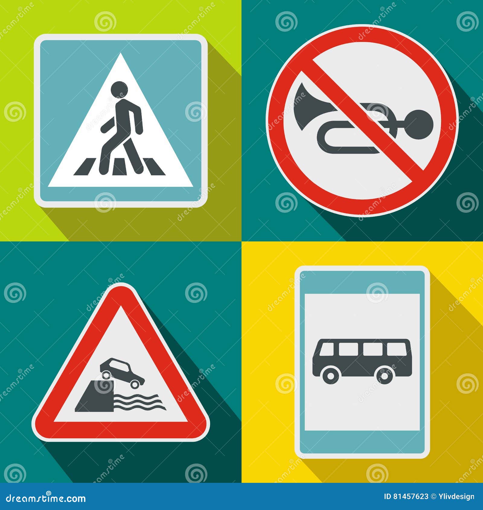 Road Sign Banners Set, Flat Style Stock Vector - Illustration of limit ...