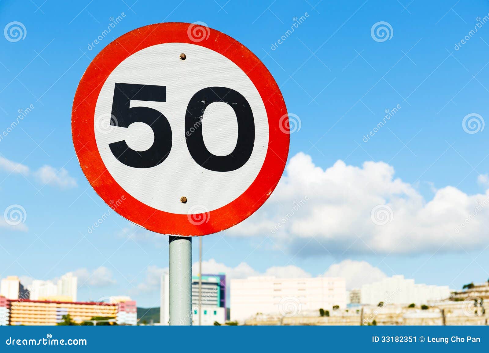 Road Sign 50 Blue Sky Background Stock Image - Image of closeup, sign ...