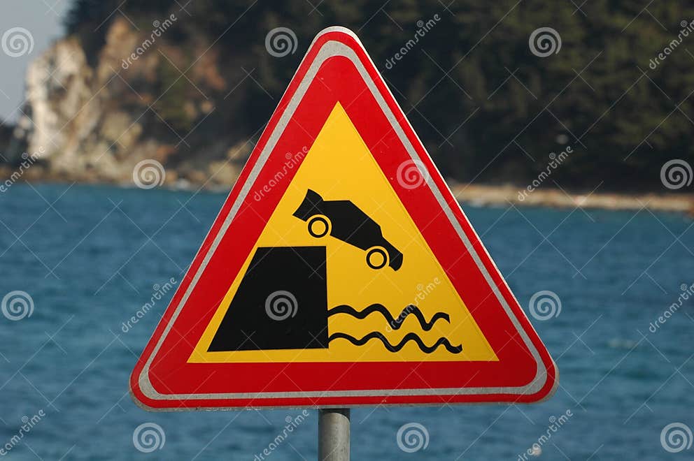Road Sign - Car Falling into Water Stock Image - Image of road, sign ...