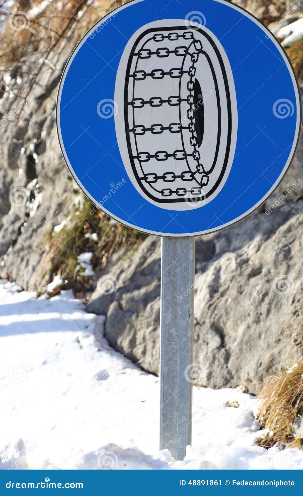 Road Sign with Compulsory Snow Chains Aboard the Car Stock Image ...