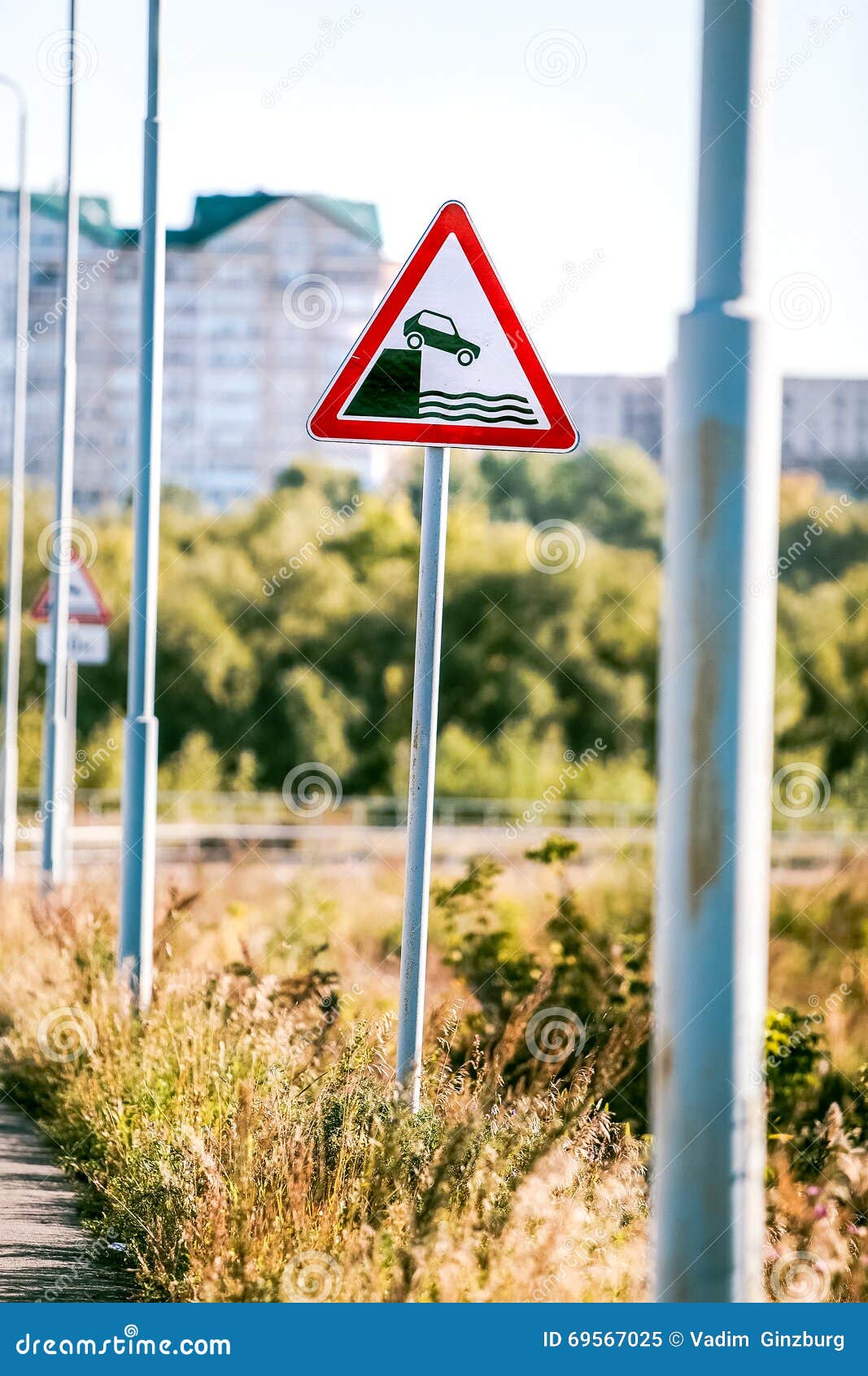 Road Sign of Danger Falling into the Water Stock Image - Image of ...