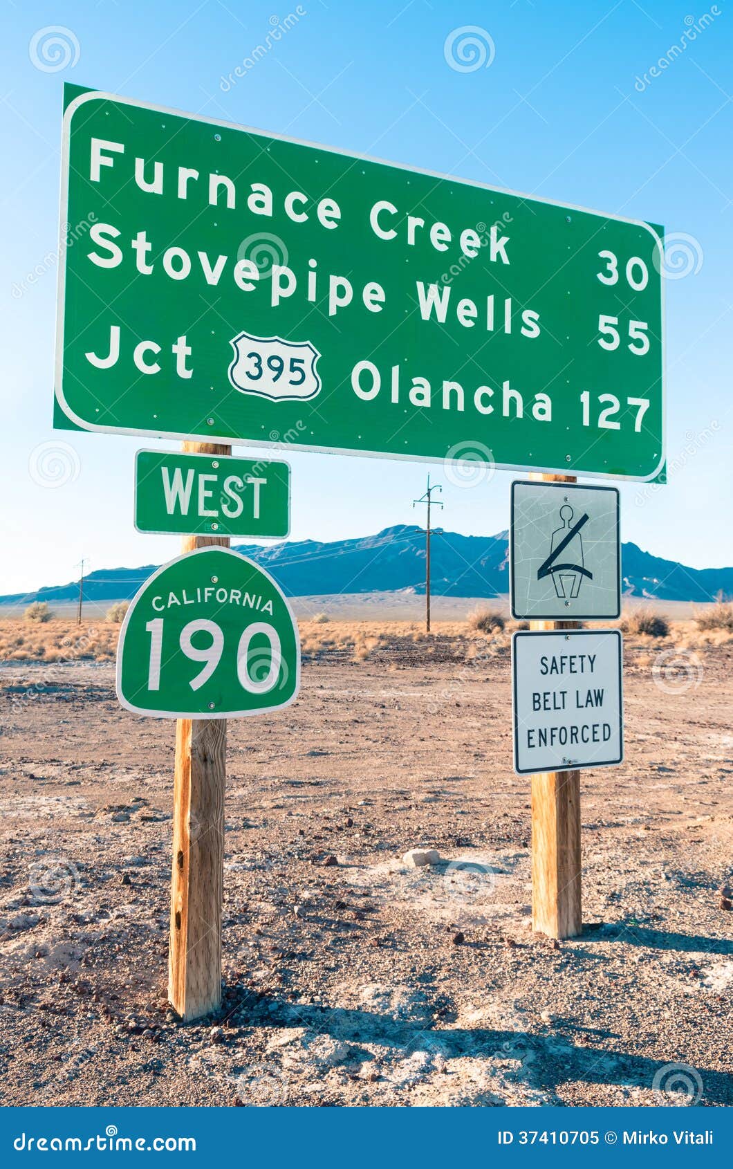 Road Sign in the Death Valley - Highway West 190 Stock Image - Image of ...