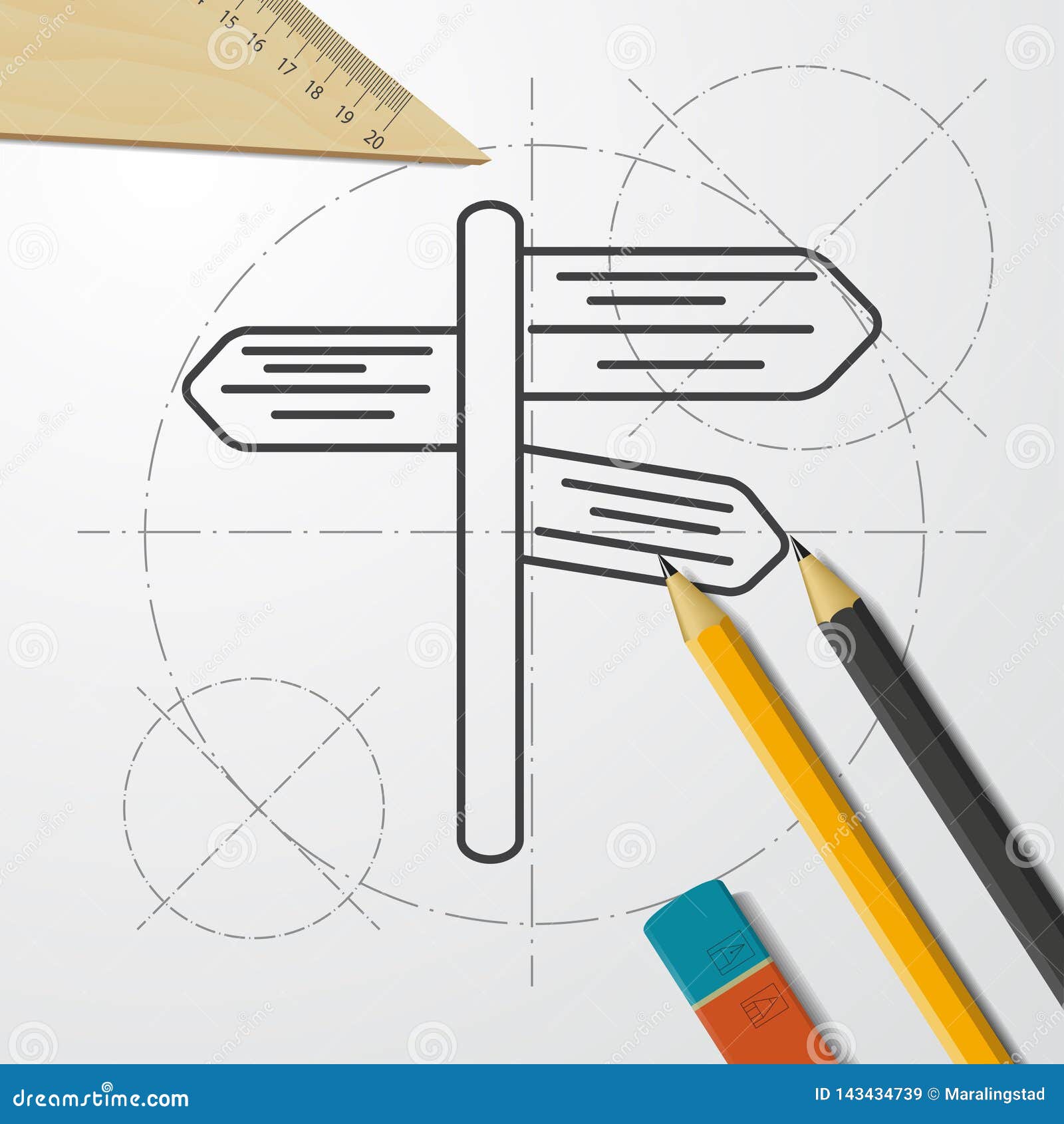 Road Sign with Different Directions Illustration. Traveling Vector Icon ...