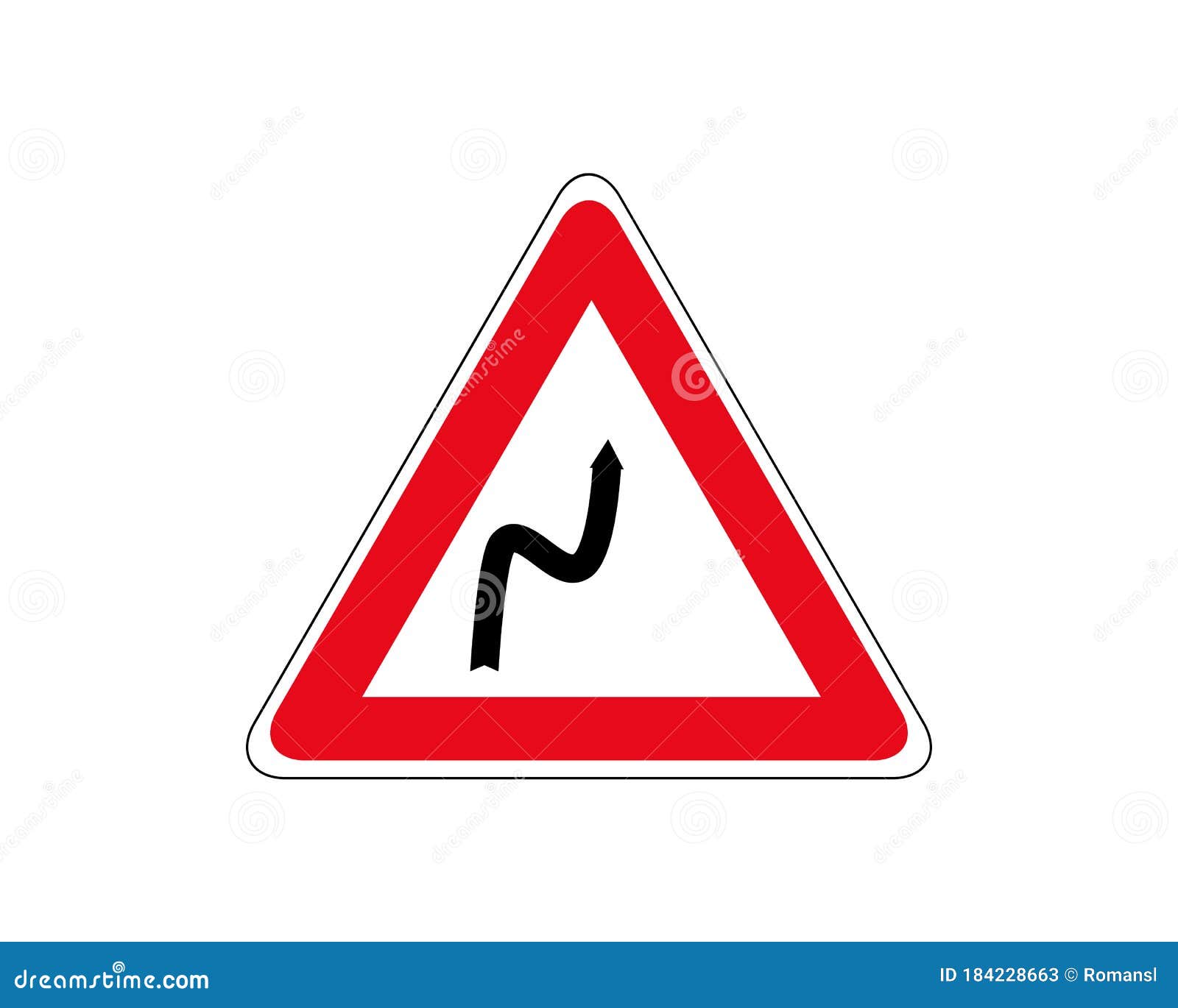 Road Sign Double Turn, First Right. Traffic Sign, Attention Sharp Turns ...