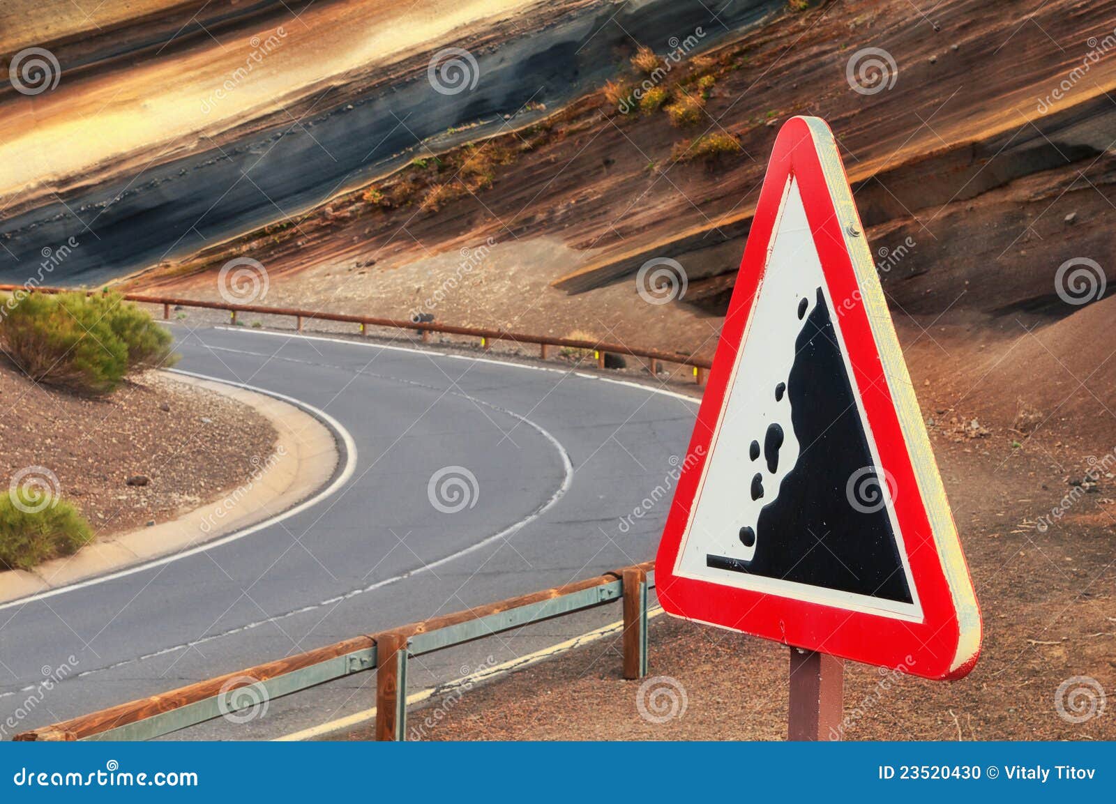 Road Sign Falling Stones, Tenerife, Canary Stock Photo - Image of drop ...