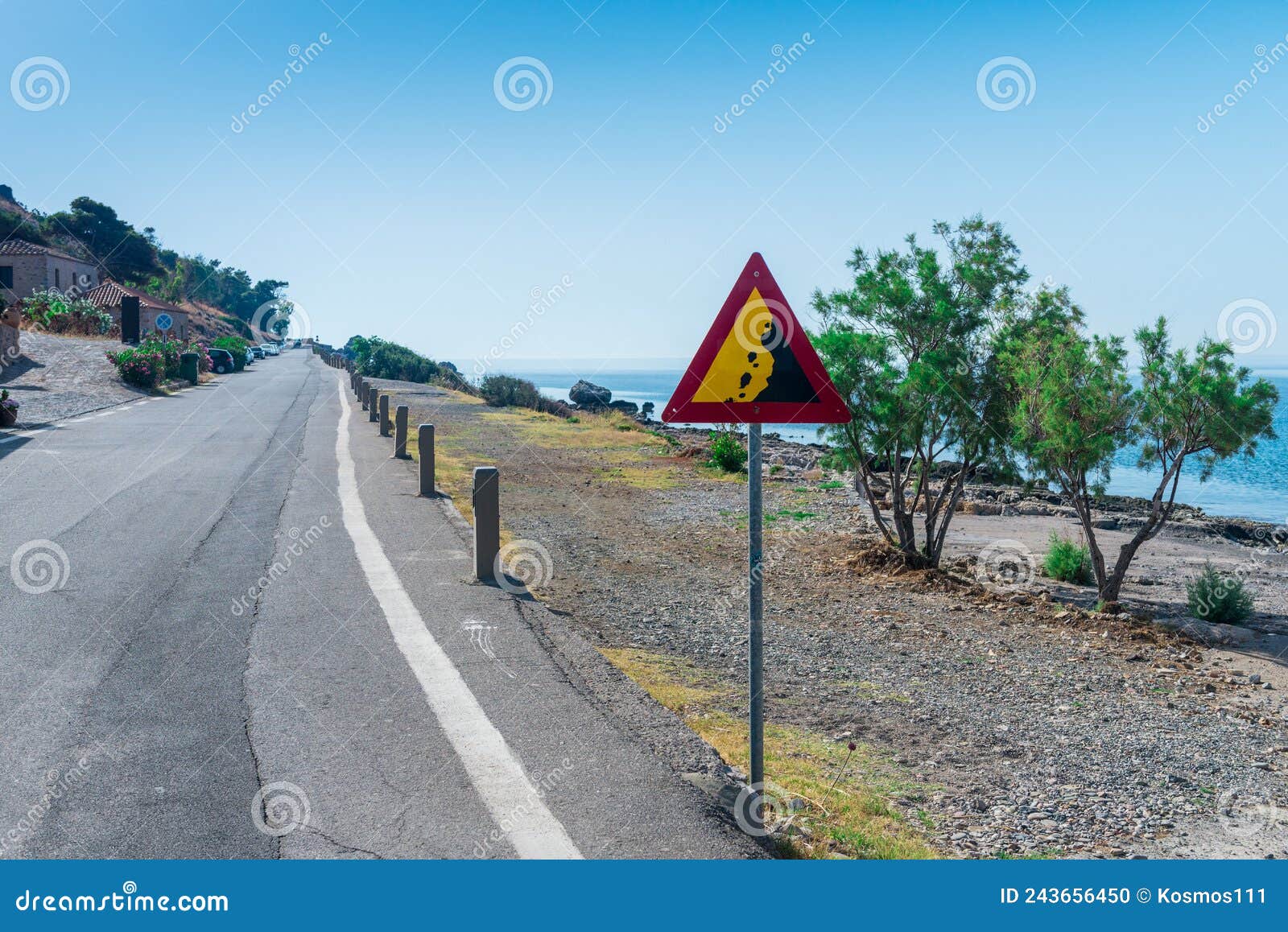 Road Sign Falling Stones. Traffic Sign Caution Possible Falling Stock ...
