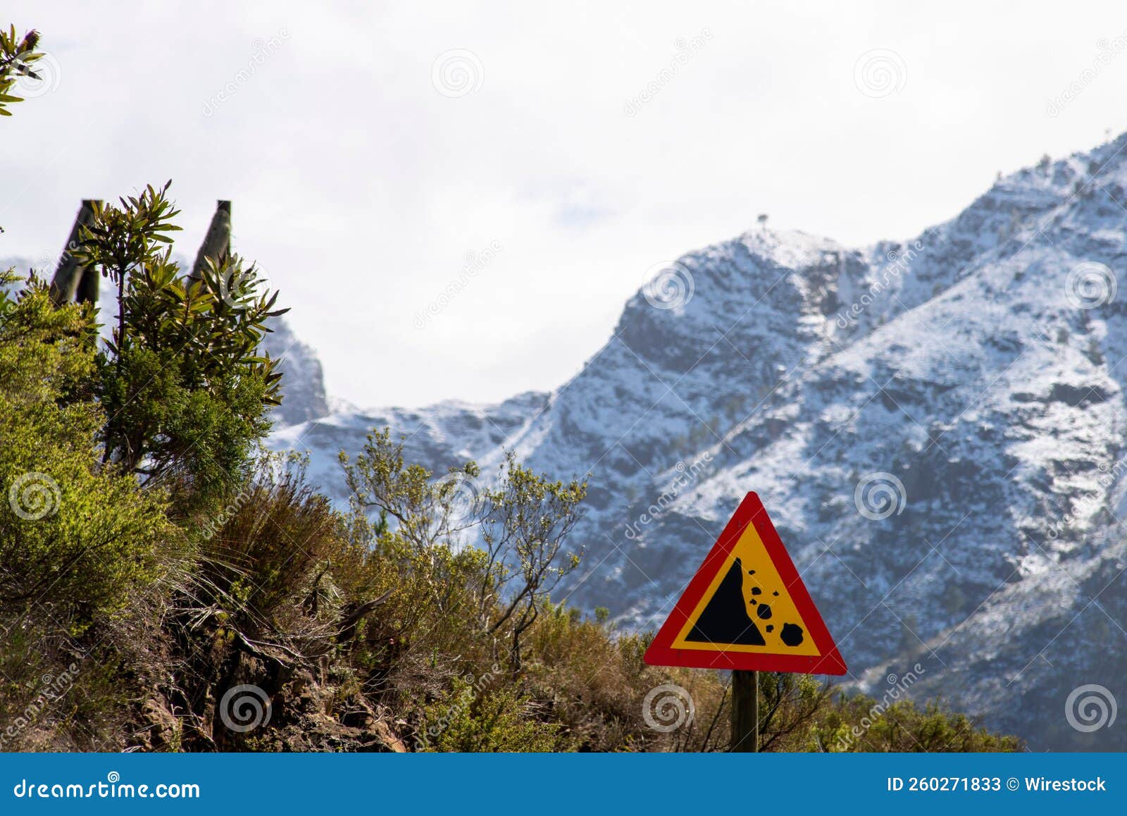 Road Sign for Fallng Rocks with a Mountain View Stock Image - Image of ...